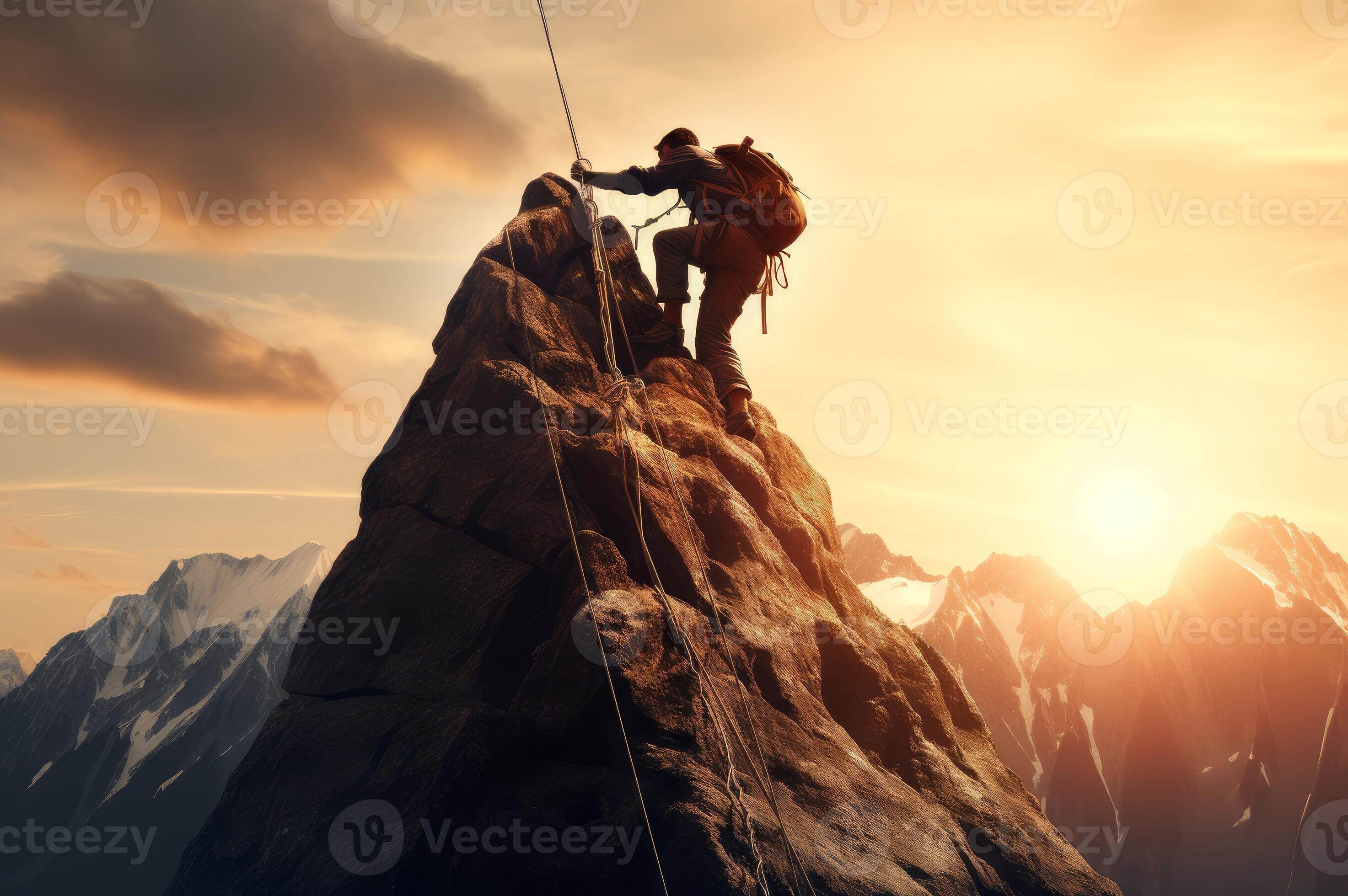 AI generated Brave Man climbing mountain. Generate Ai 38199547 Stock Photo at Vecteezy