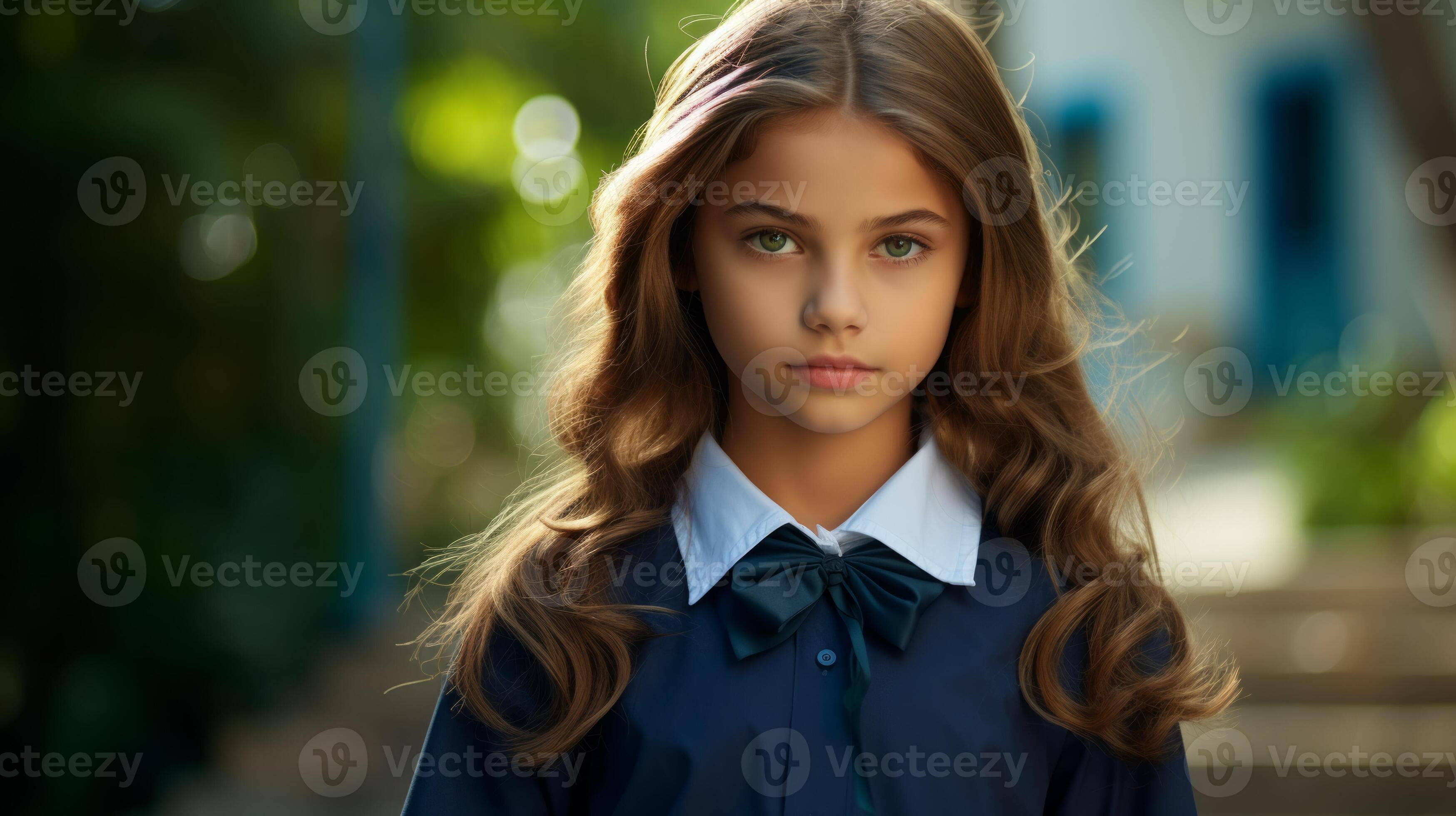AI generated Young schoolgirl outdoors. Neural network AI generated 38220028 Stock Photo at Vecteezy