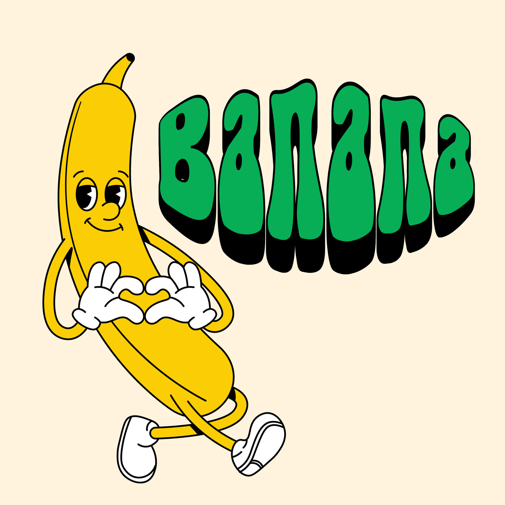 Retro banana with arms and legs. Yellow groove fruit. Vector ... Retro banana with arms and legs. Yellow groove fruit. Vector ...