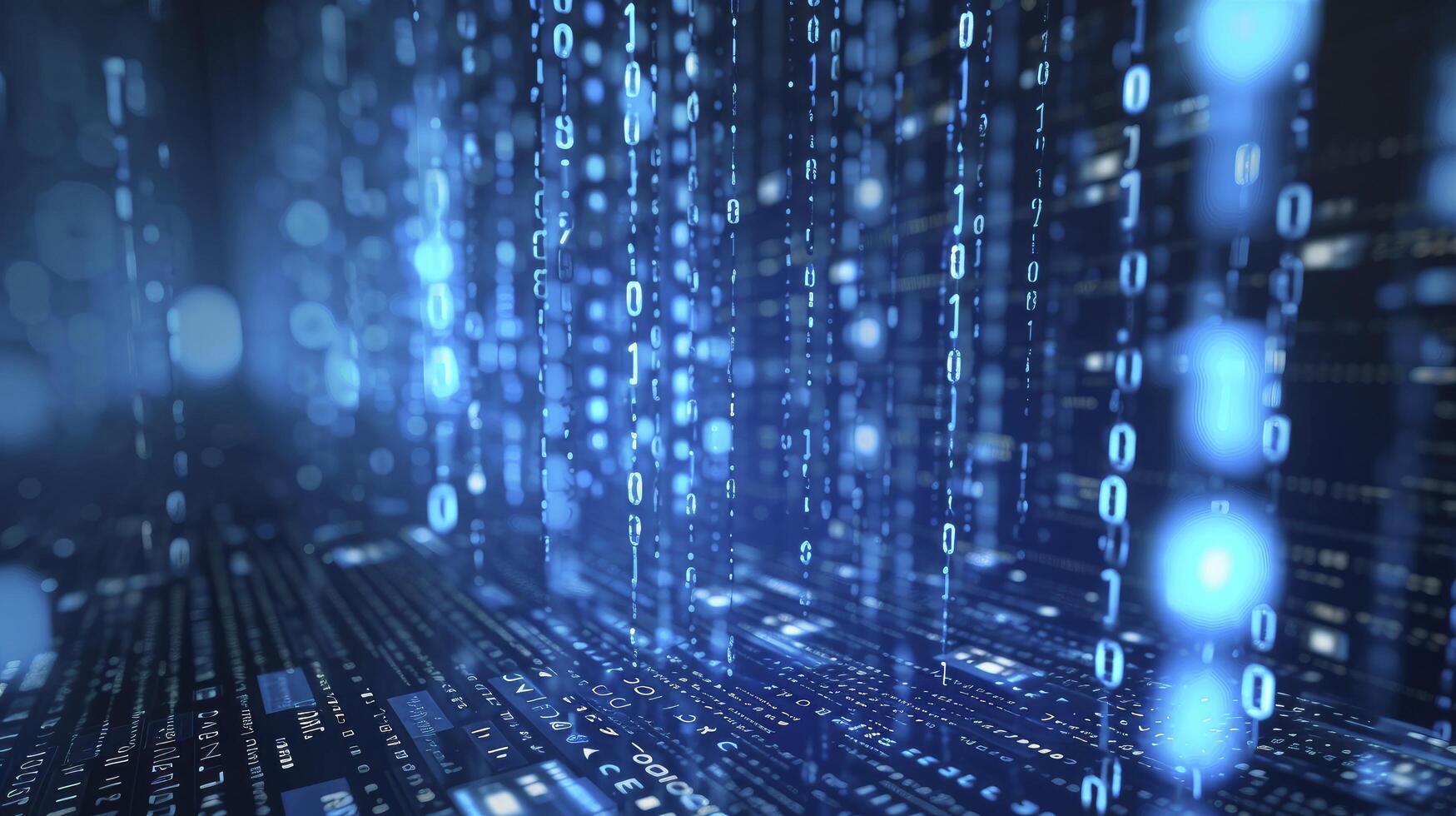AI generated Blue digital binary data on computer screen background ...
