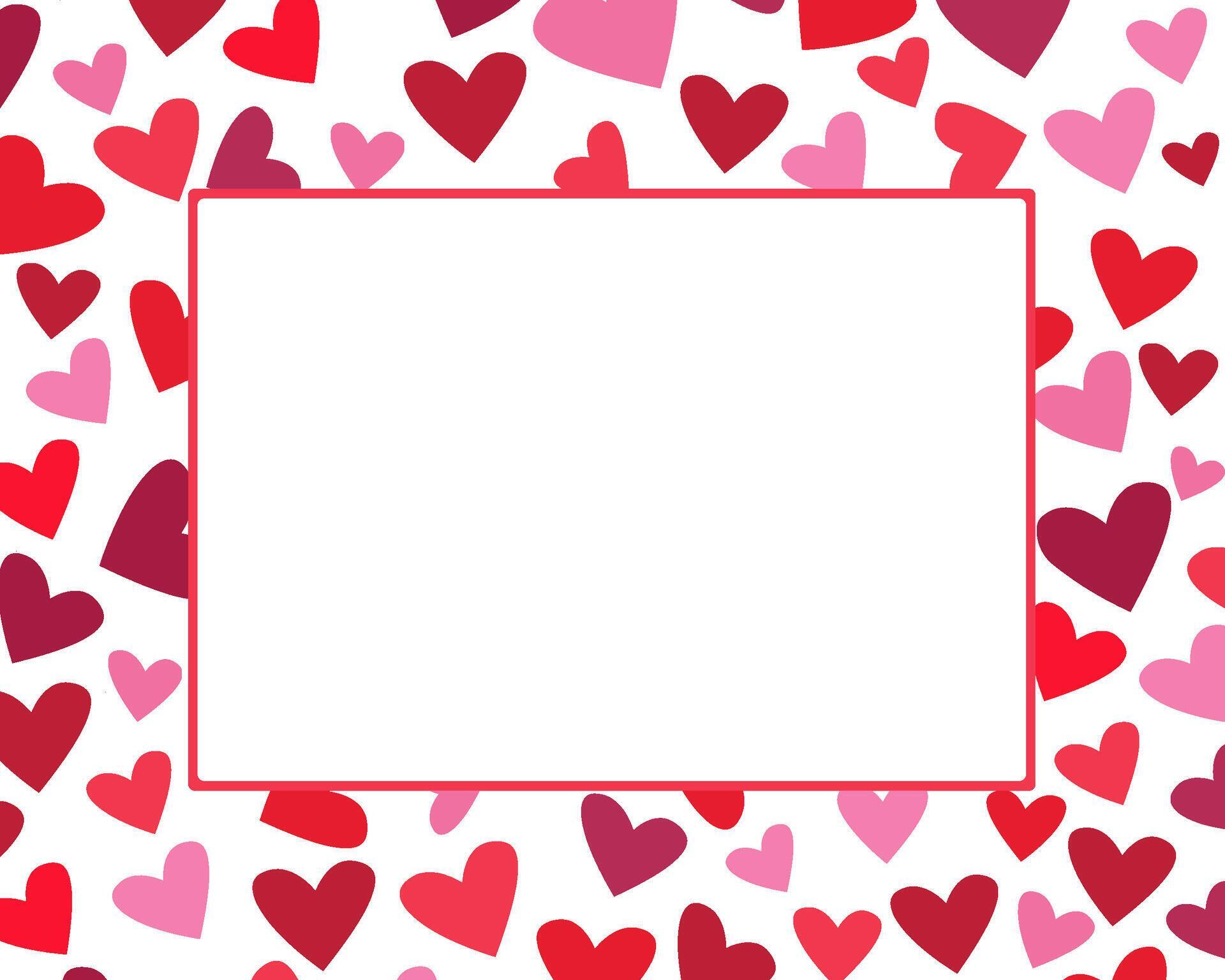 Rectangular frame with hearts. Red and pink confetti in the shape of ...