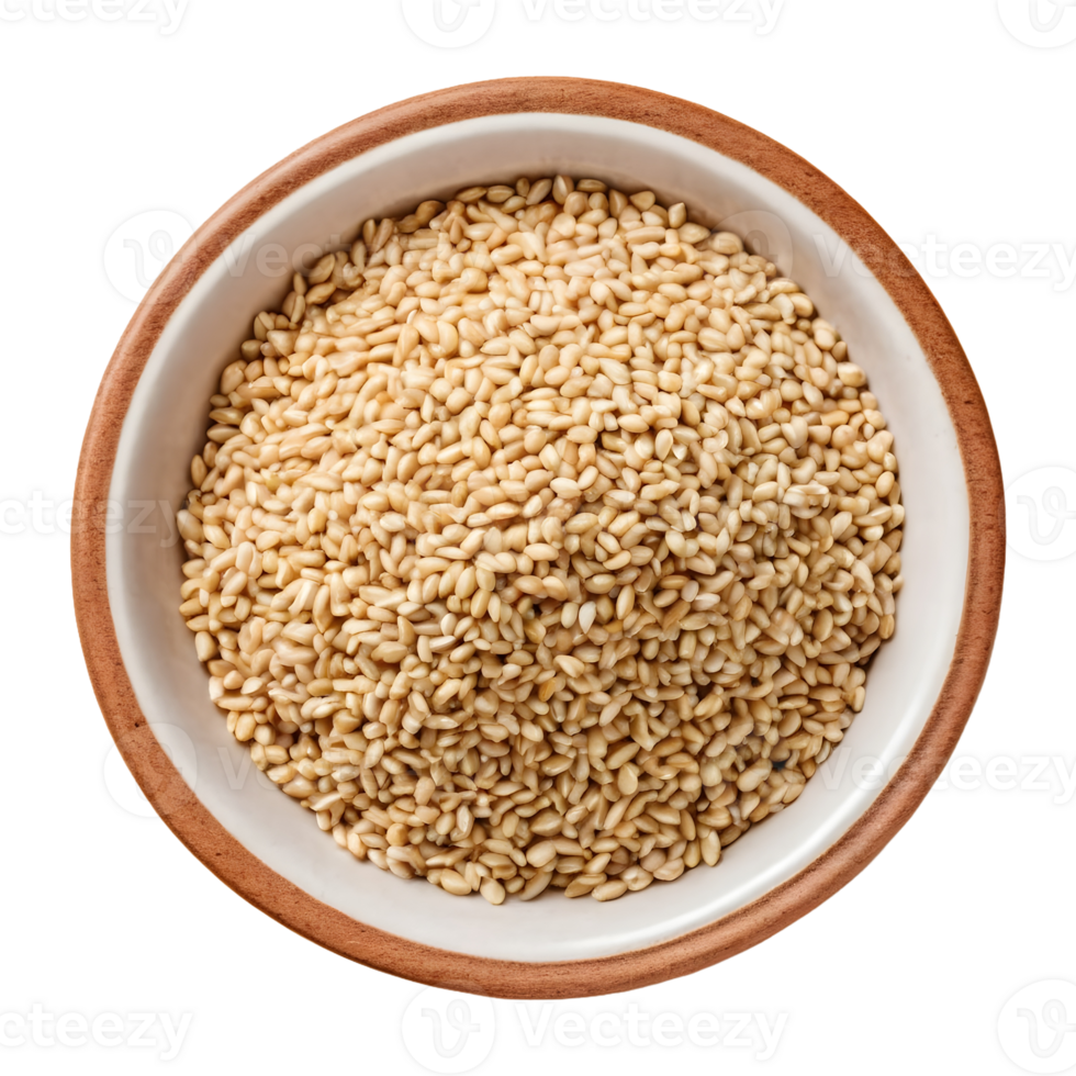 Ai Generated Closeup Of White Sesame Seeds In A Beige Bowl Cutout Organic Grains On A Plate