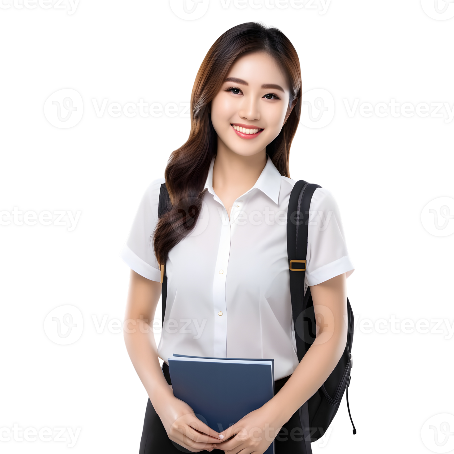 AI generated Asian female student smiling happily on PNG transparent ...