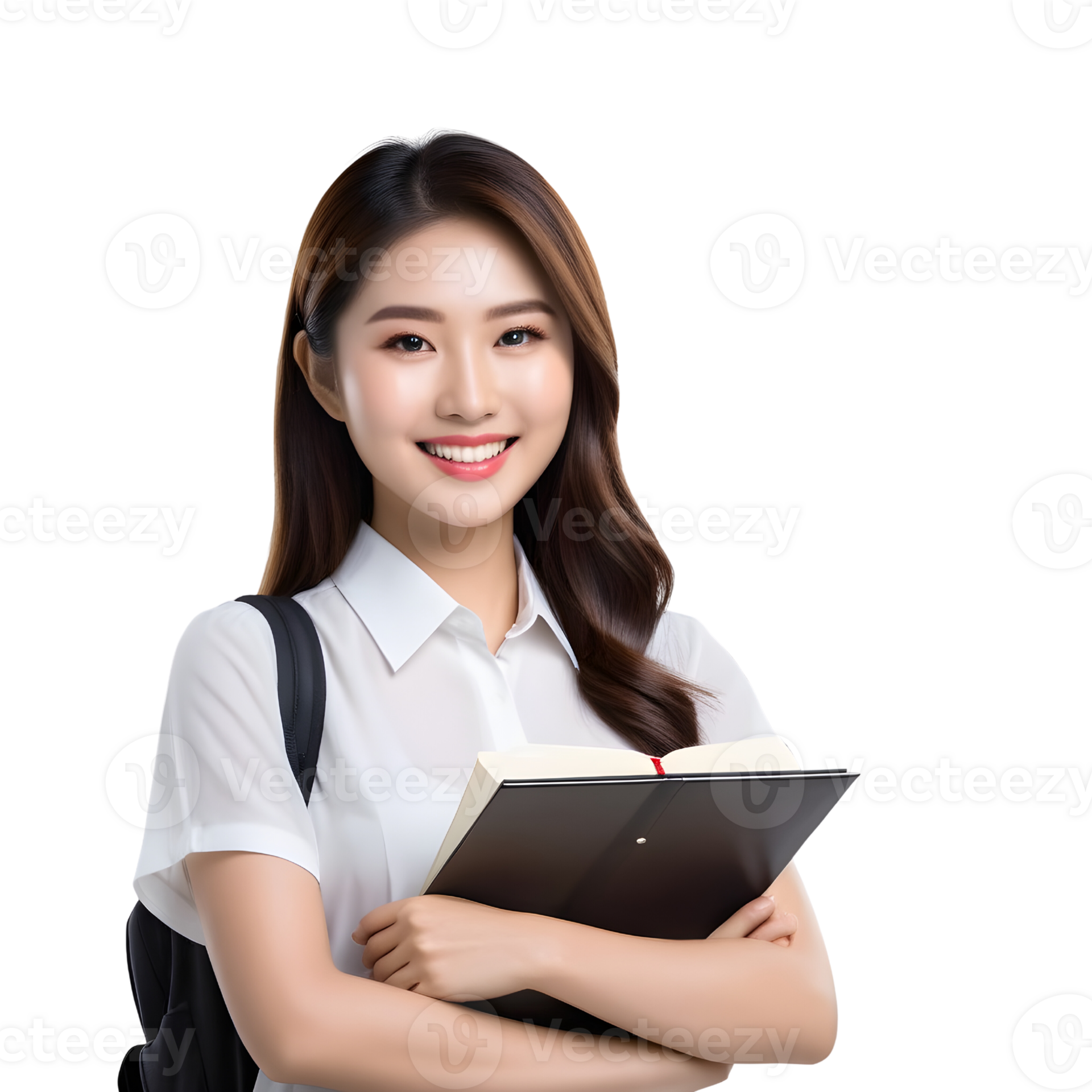 AI generated Asian female student smiling happily on PNG transparent ...