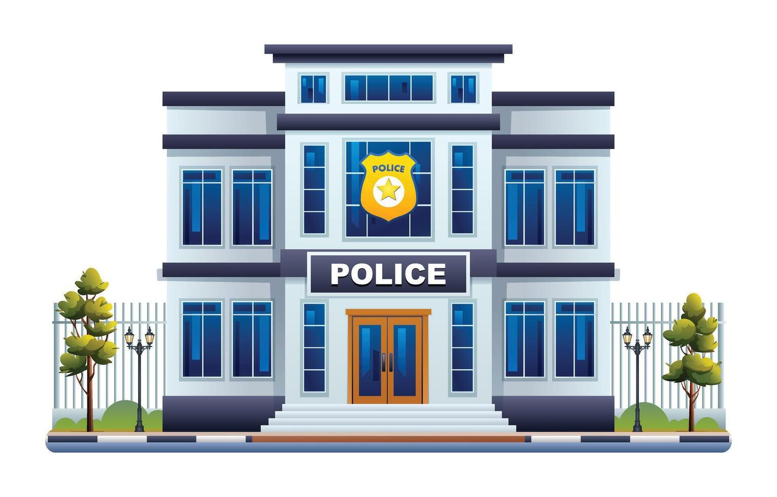 Police station building illustration. Police department office vector isolated on white ...