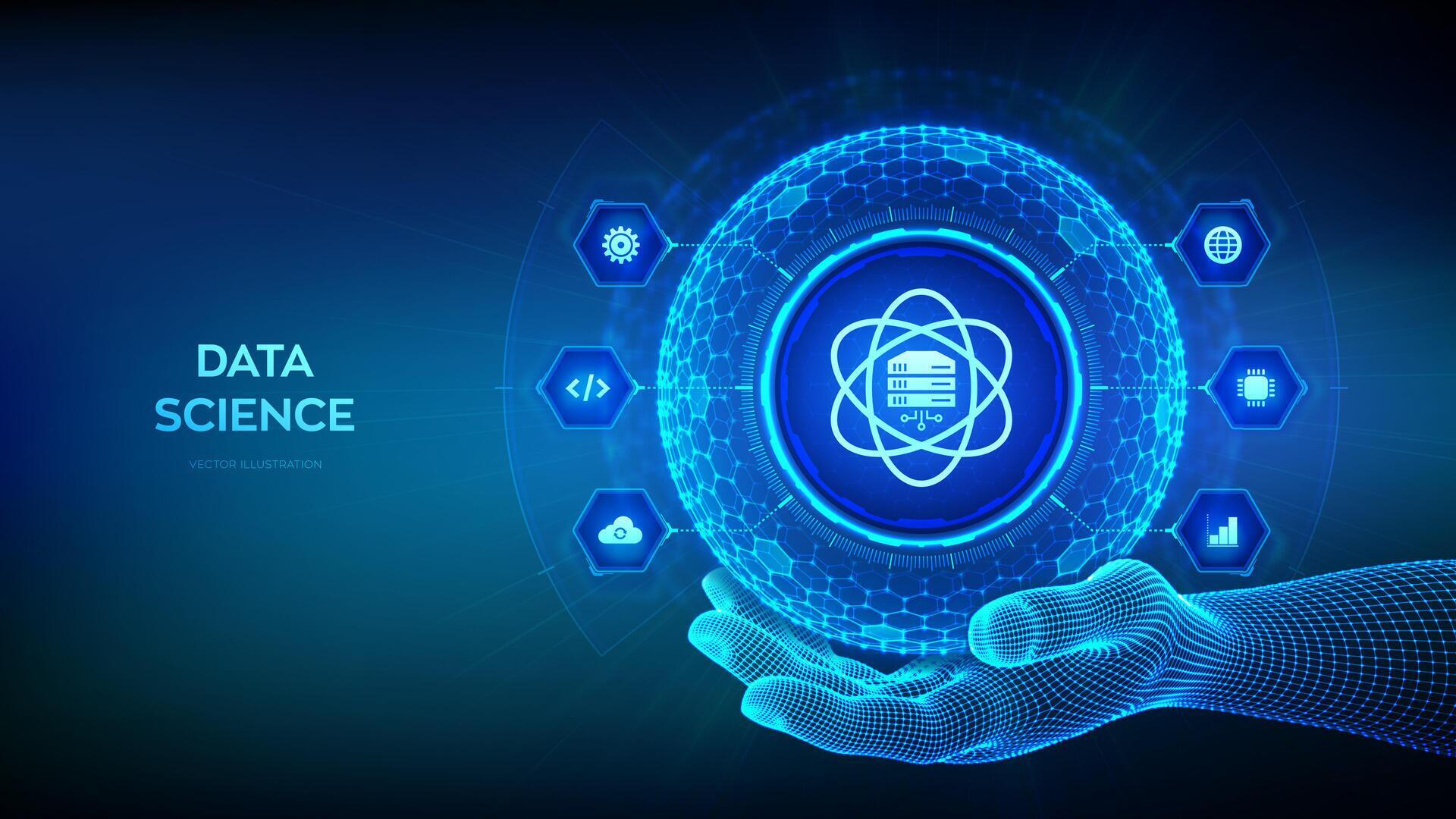 Data Science. Deep learning. Artificial intelligence, Analysis. Big data. Machine learning. 3D ...