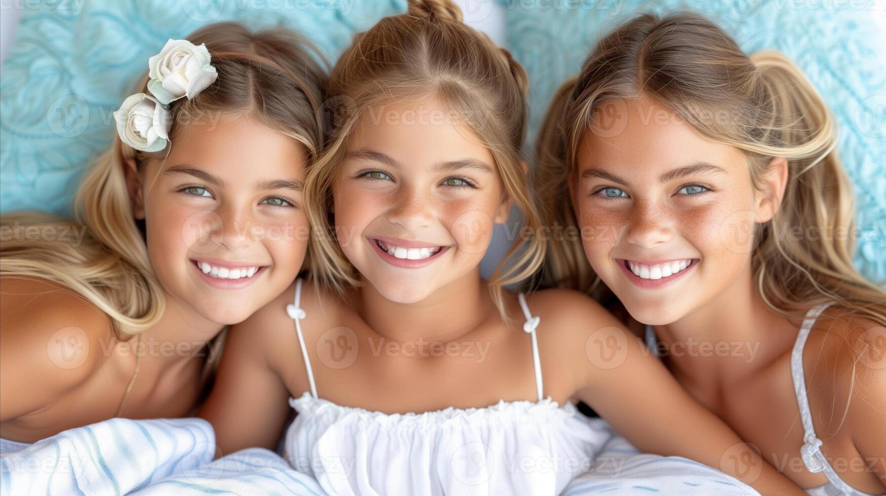 Ai Generated Three Young Girls Laying Together In Bed 38264503 Stock