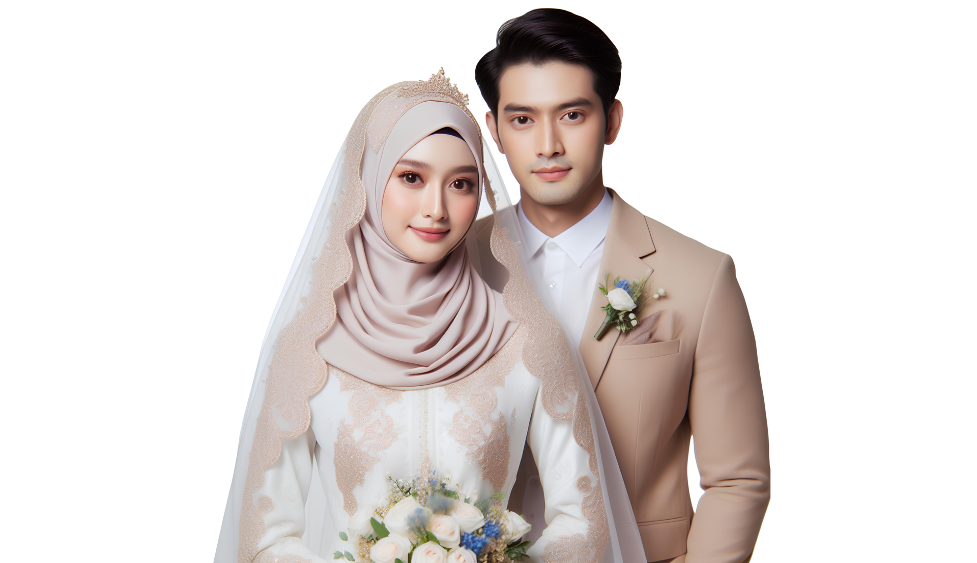 AI generated Muslim bride and groom on a transparent background 38265190 PNG