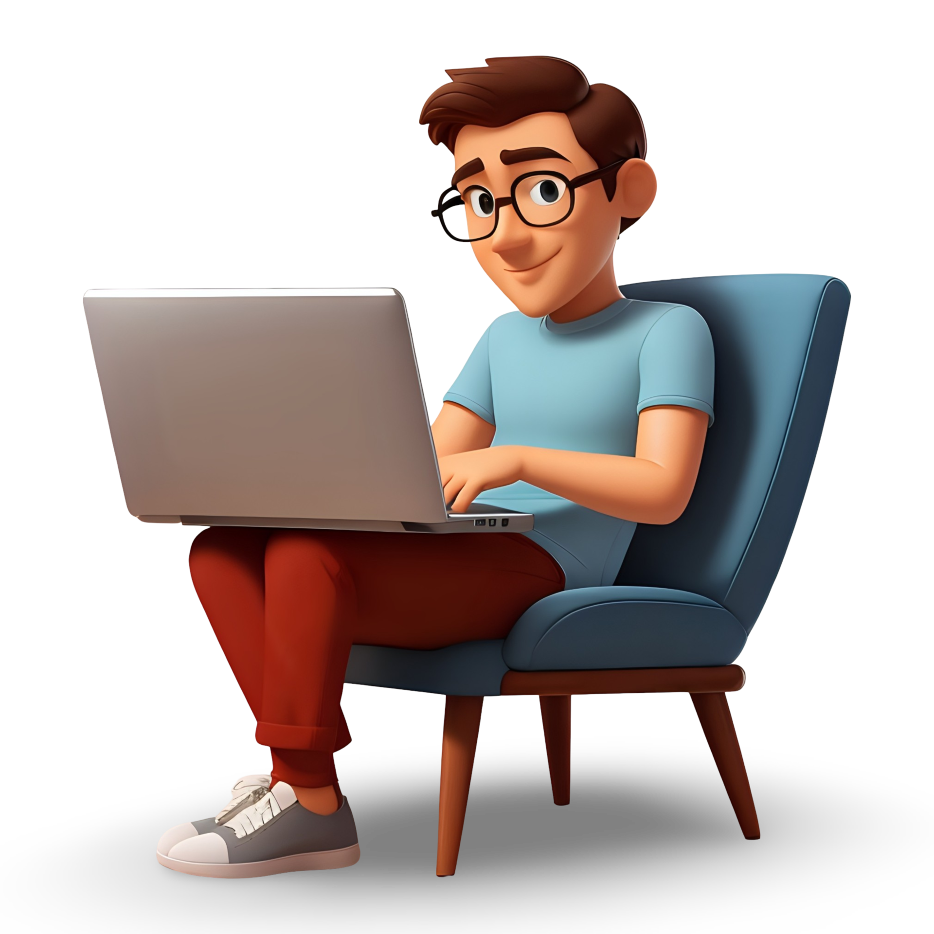 a cartoon man sitting on a chair with a laptop 38278027 PNG