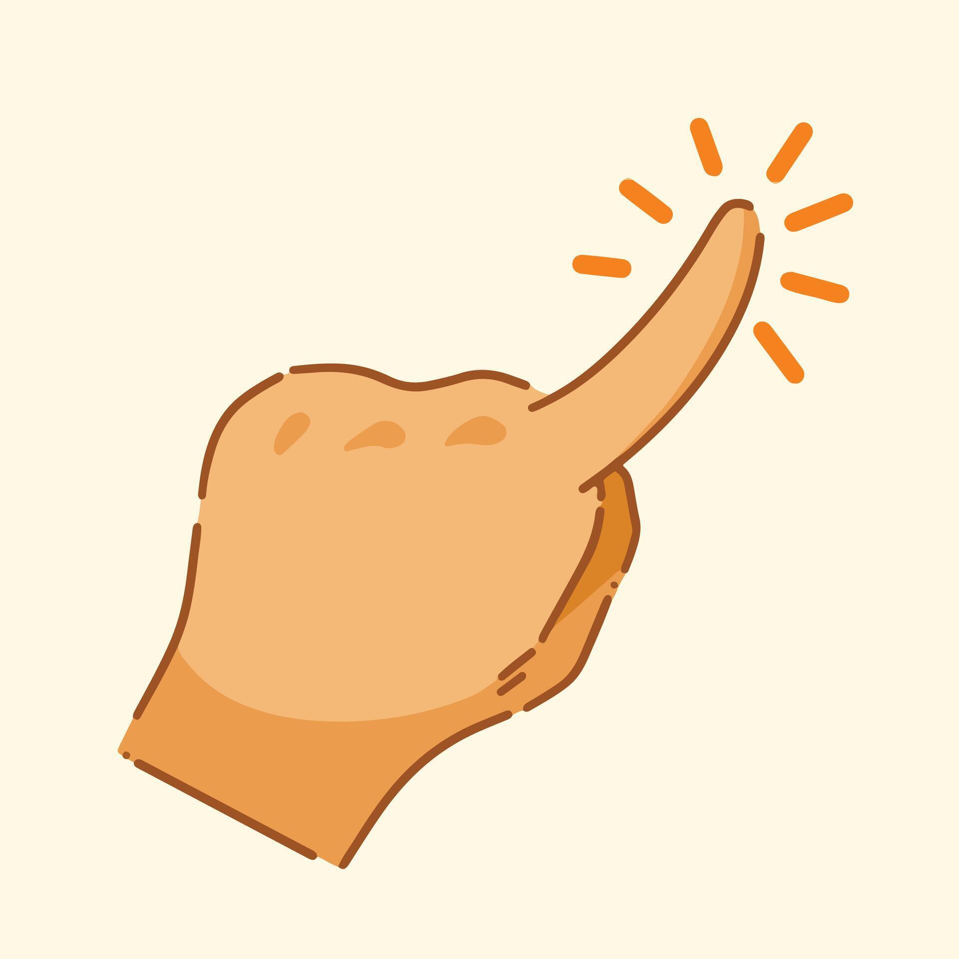 Hand index finger touch action colored vector icon illustration isolated on square light yellow ...