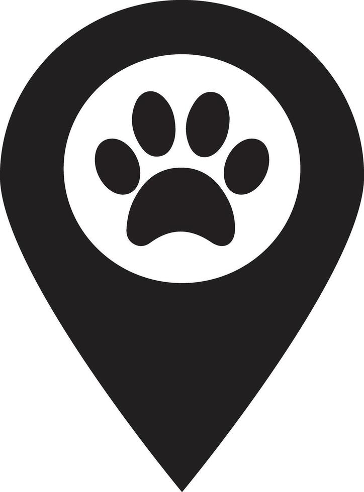 Map pointer paw print icon . Dog paw print icon on location pin . Pet locator icon vector ...