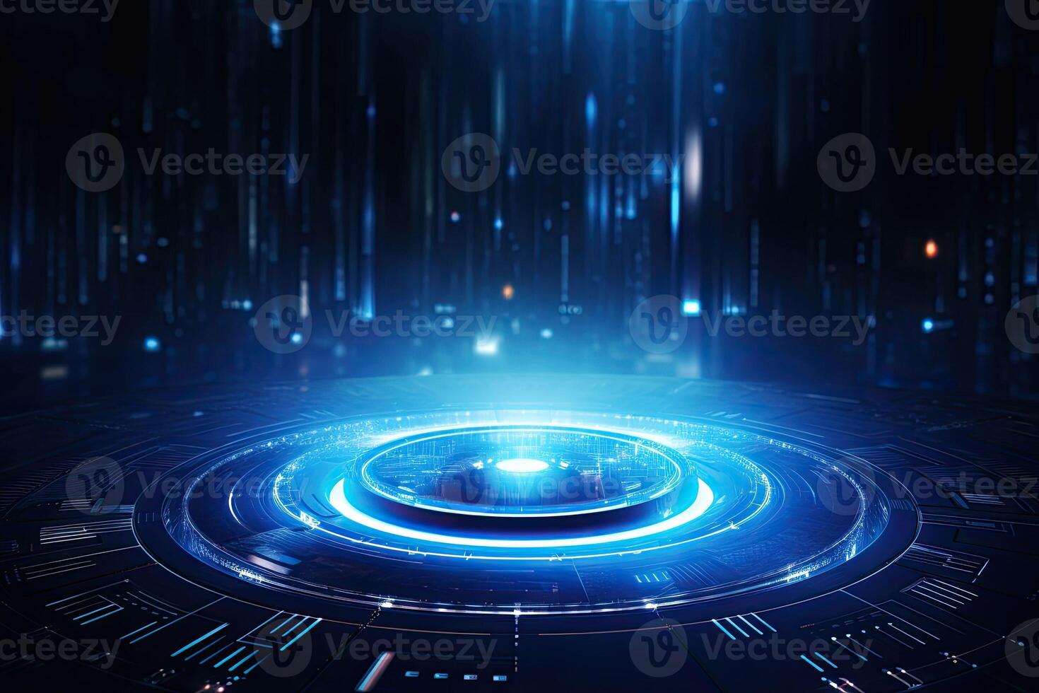 Ai Generated Futuristic Blue Neon Light Circle On Digital Technology Background 38288096 Stock
