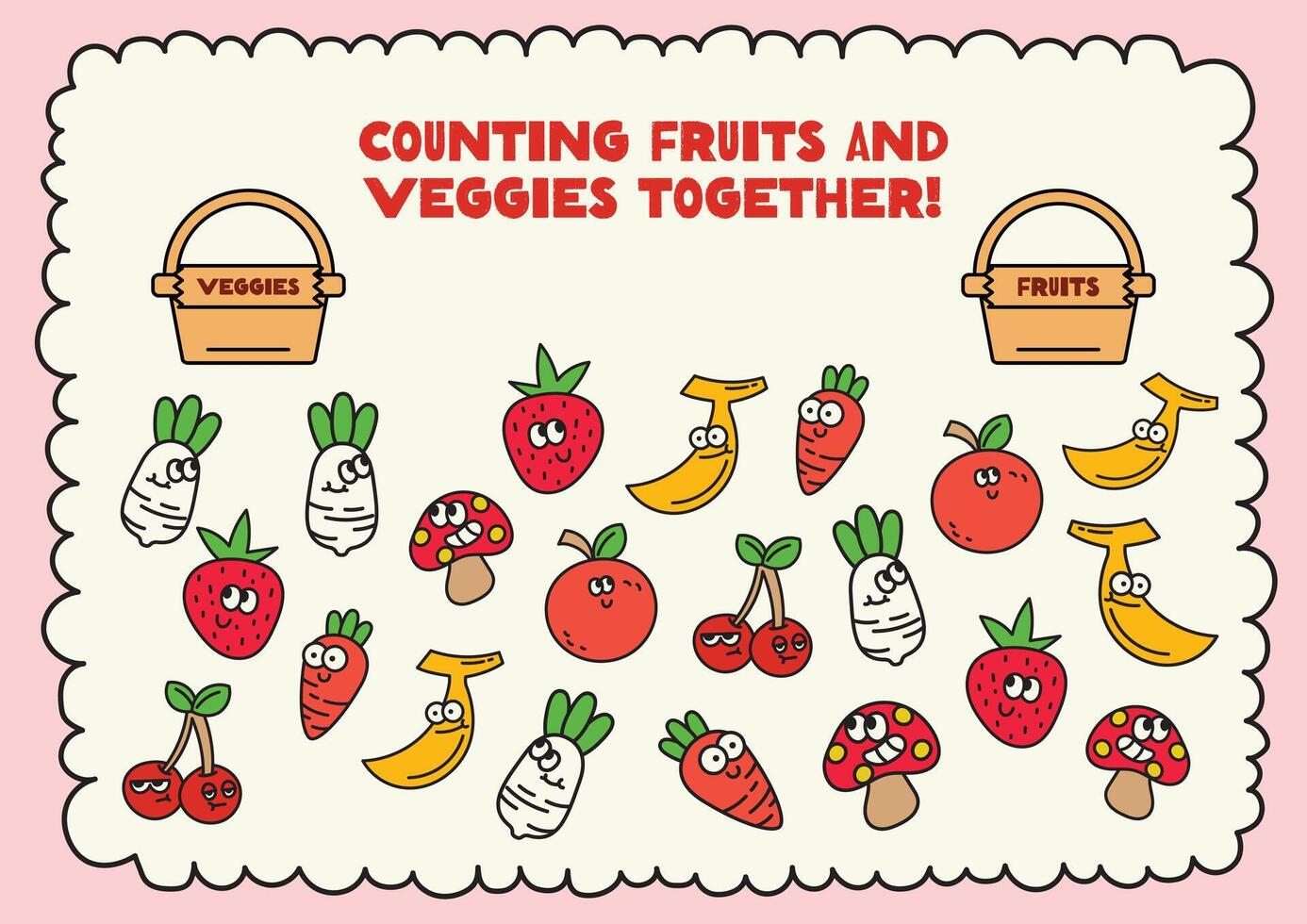 flat design vector count math fruit and vegetable printable worksheet ...