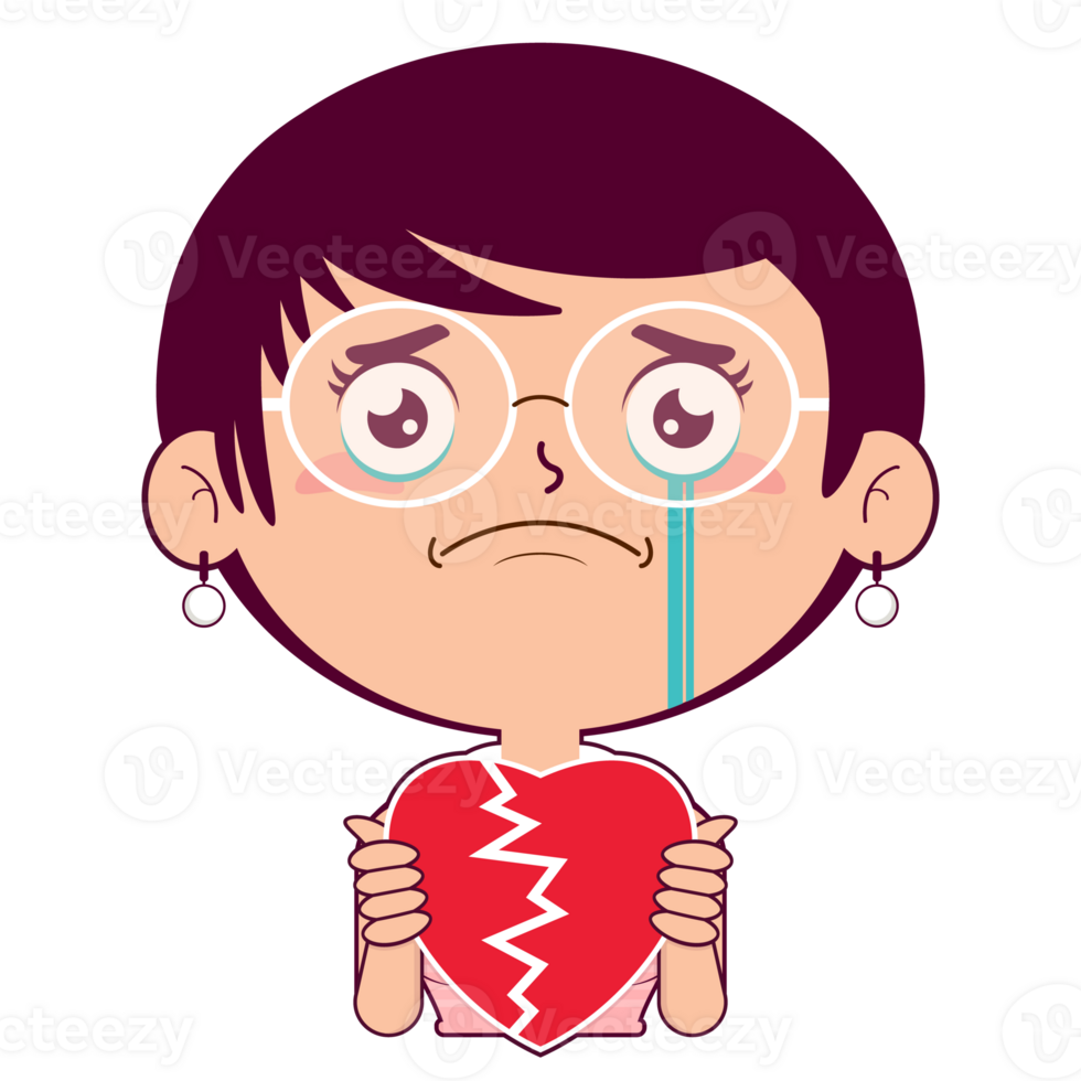 Woman Holding Broken Heart Face Cartoon Cute 38348689 Png