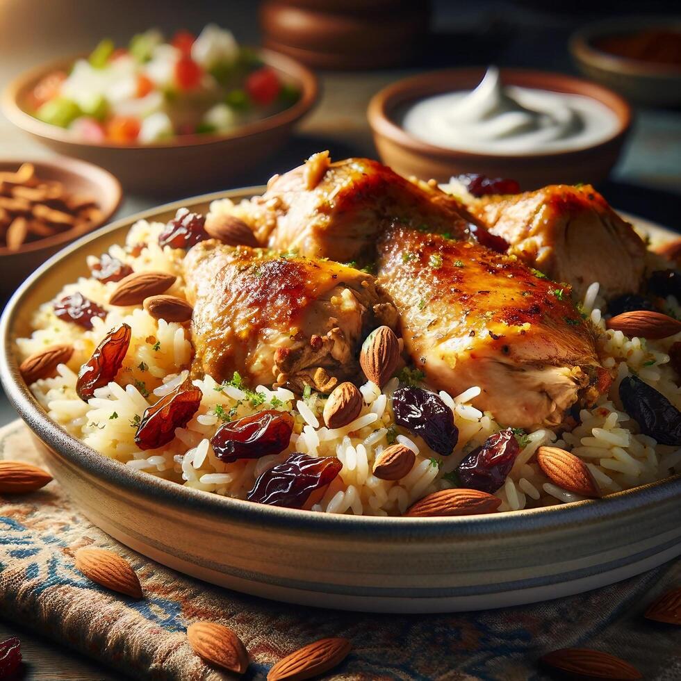 Ai Generated Arabian Dish Chicken Kabsa With Rice Mandi Arab Cuisine