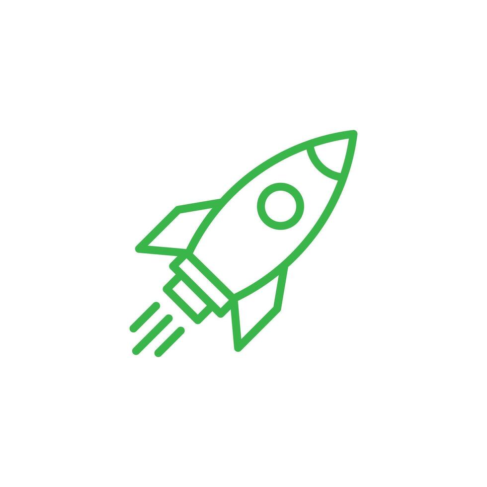Green Rocket Line Icon Vector Simple Outline Rocket Sign Isolated On