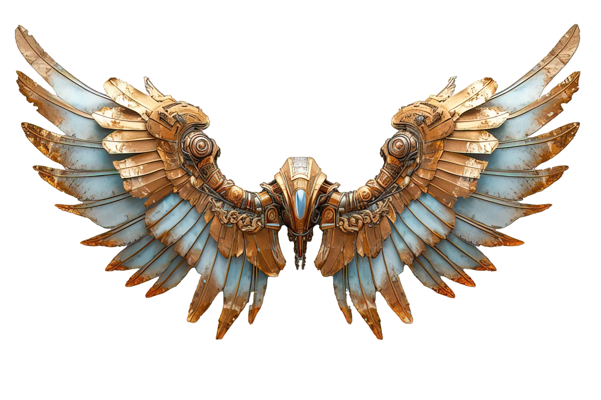 AI generated white gold mechanical robot wings isolated on transparent background, generative ai ...