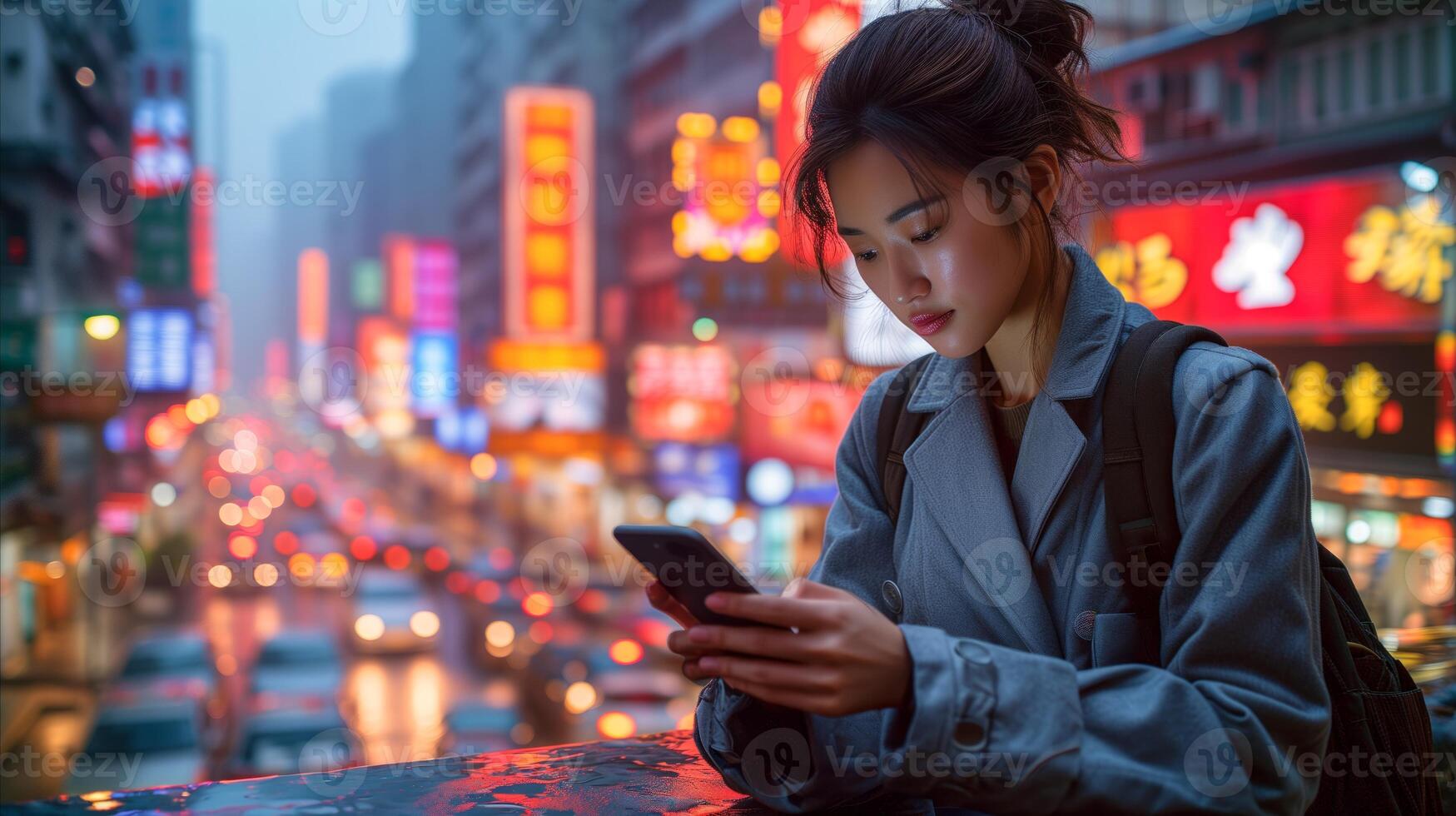 AI generated Woman Checking Phone in City 38440153 Stock Photo at Vecteezy