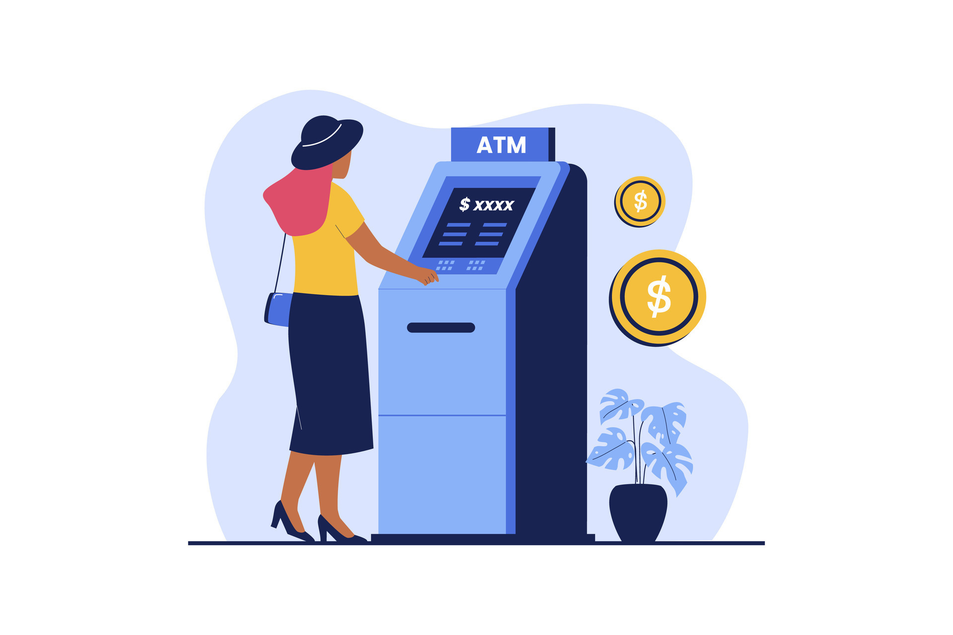 Withdraw cash at the ATM machine 38459136 Vector Art at Vecteezy