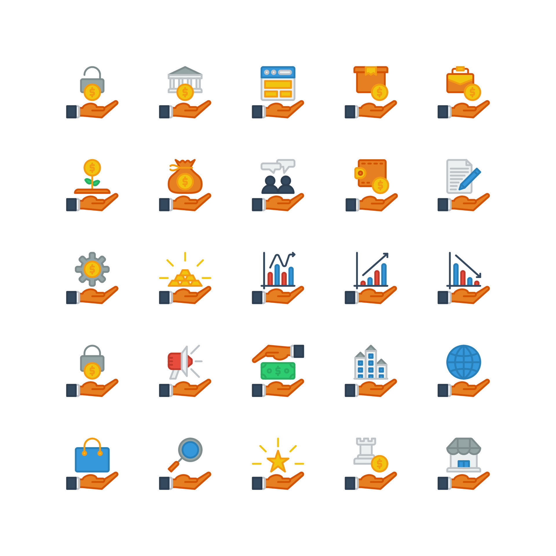 business and finance icon set. filled color icon collection. Containing ...