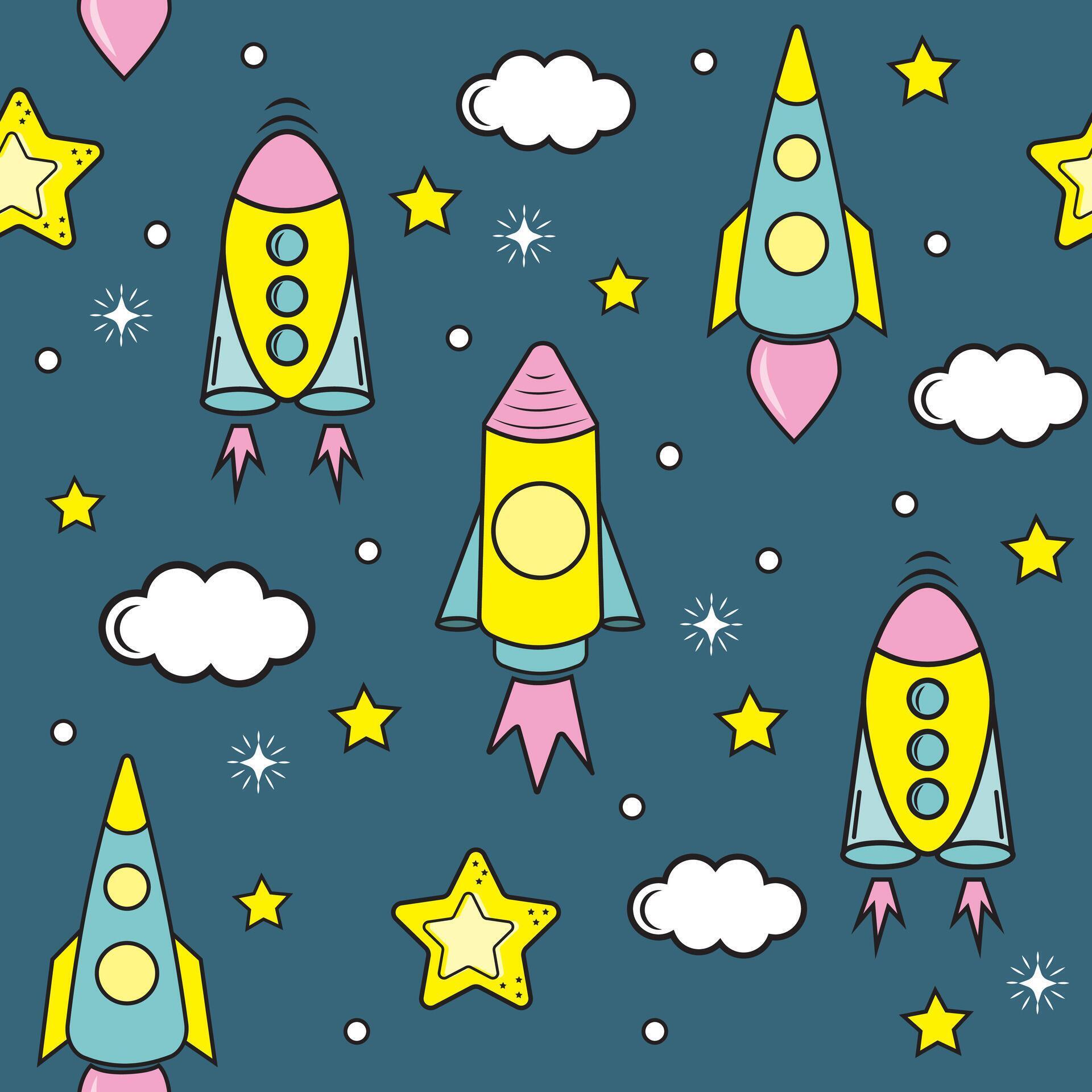 Space elements seamless pattern. Space background. Space doodle illustration. Vector ...
