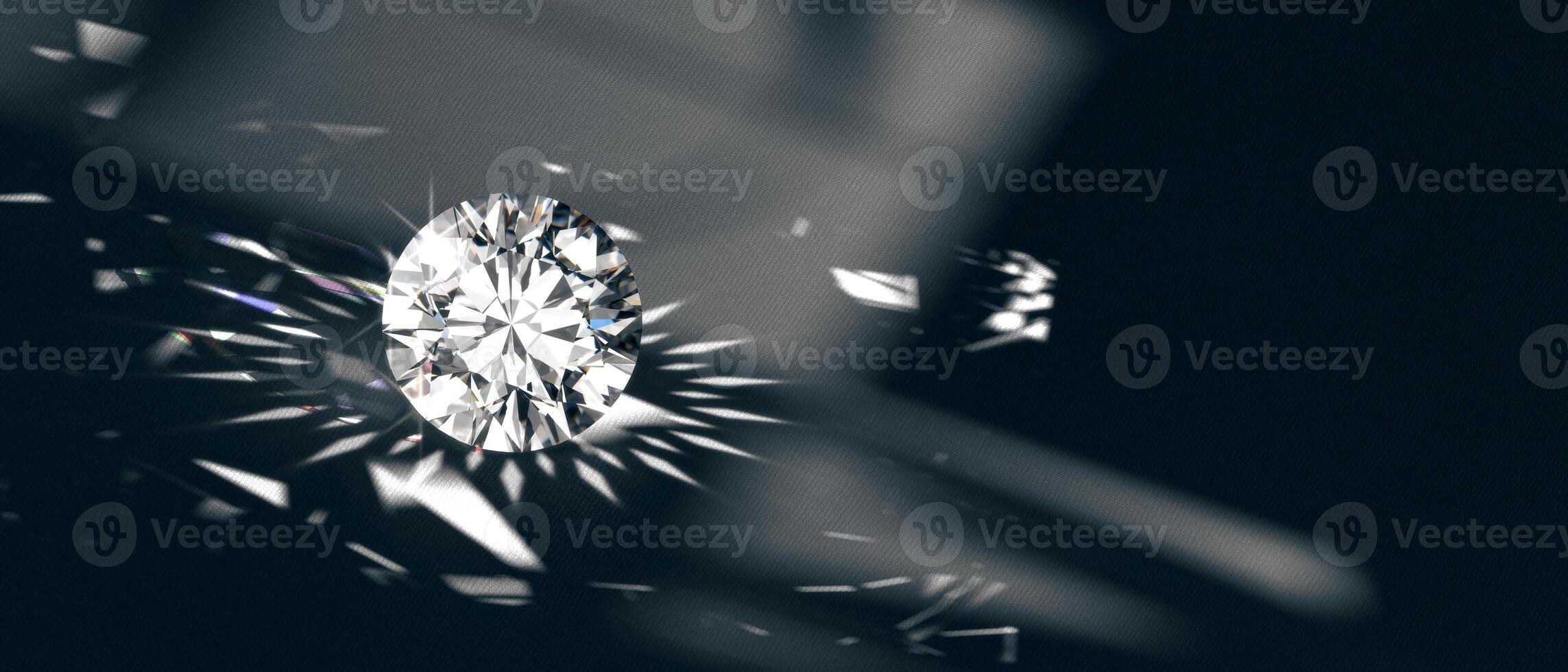 Shiny facet diamond placed on Black background with caustic light 3d rendering without AI ...