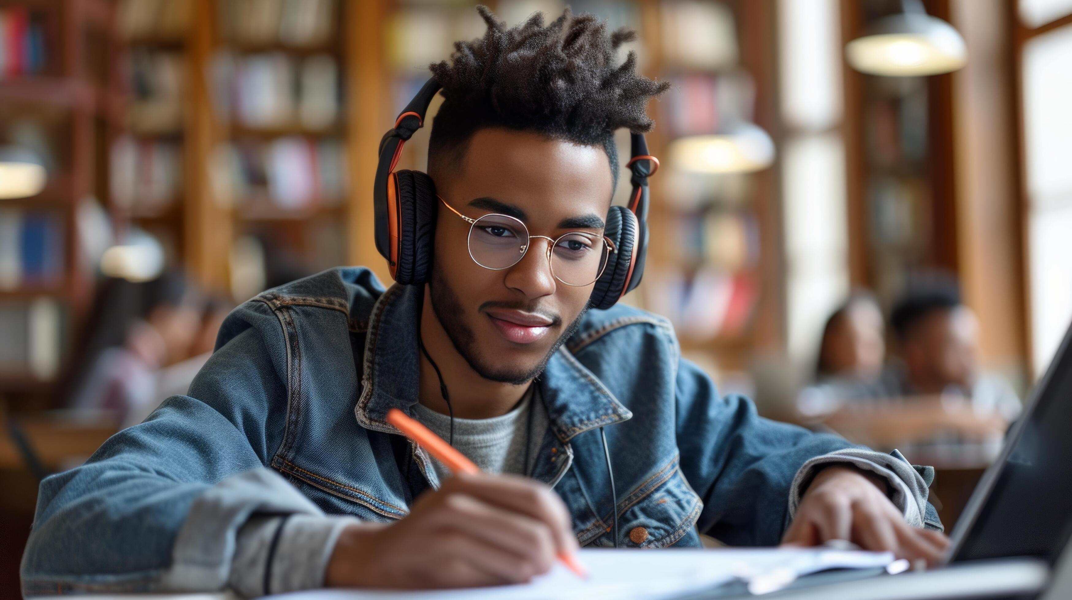 AI generated A dedicated student taking notes while listening to an ...