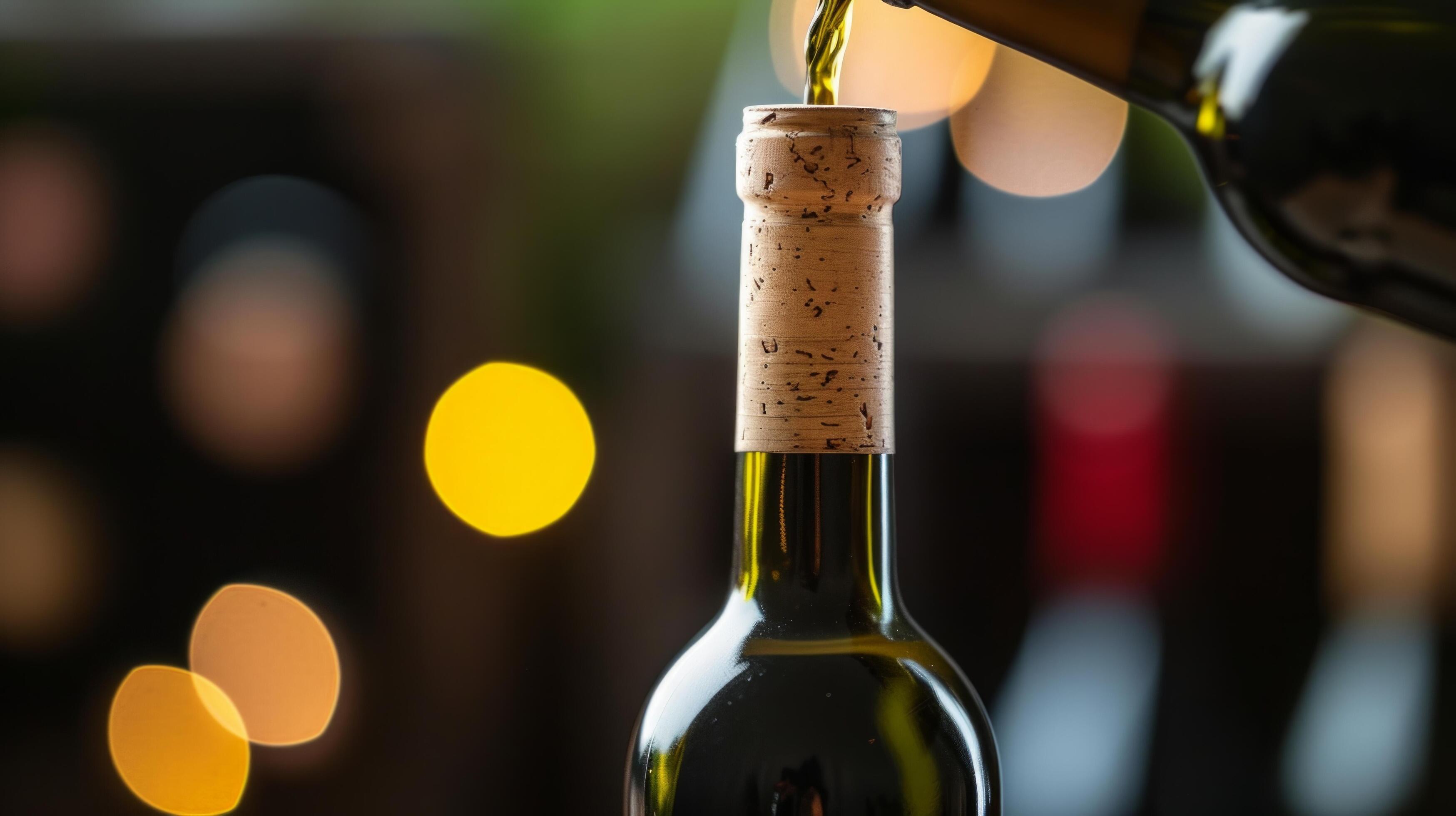AI generated Close-up of a wine bottle being uncorked, capturing the anticipation of a fine ...