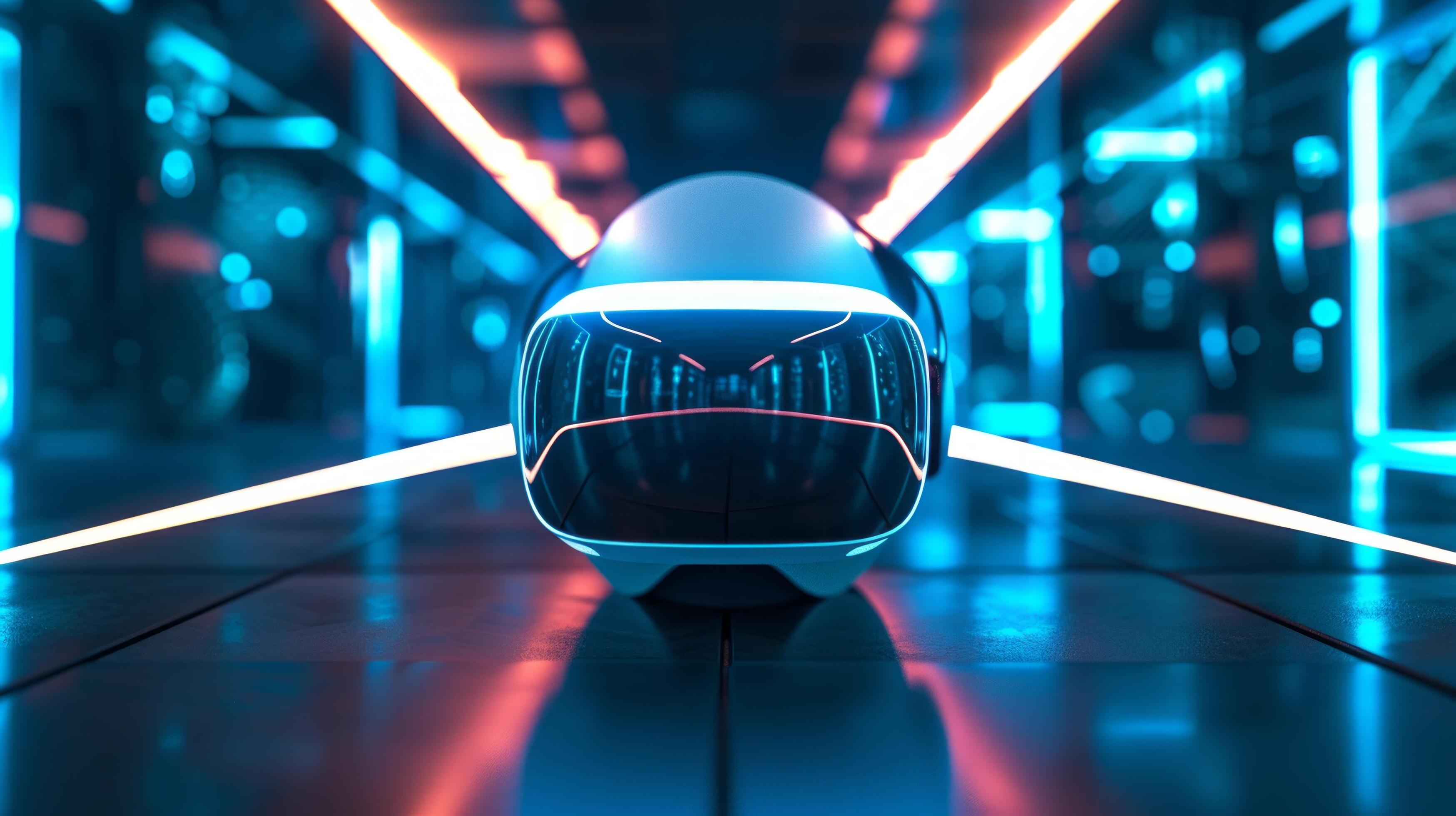 AI generated A futuristic VR headset in a striking, tech-themed setting ...