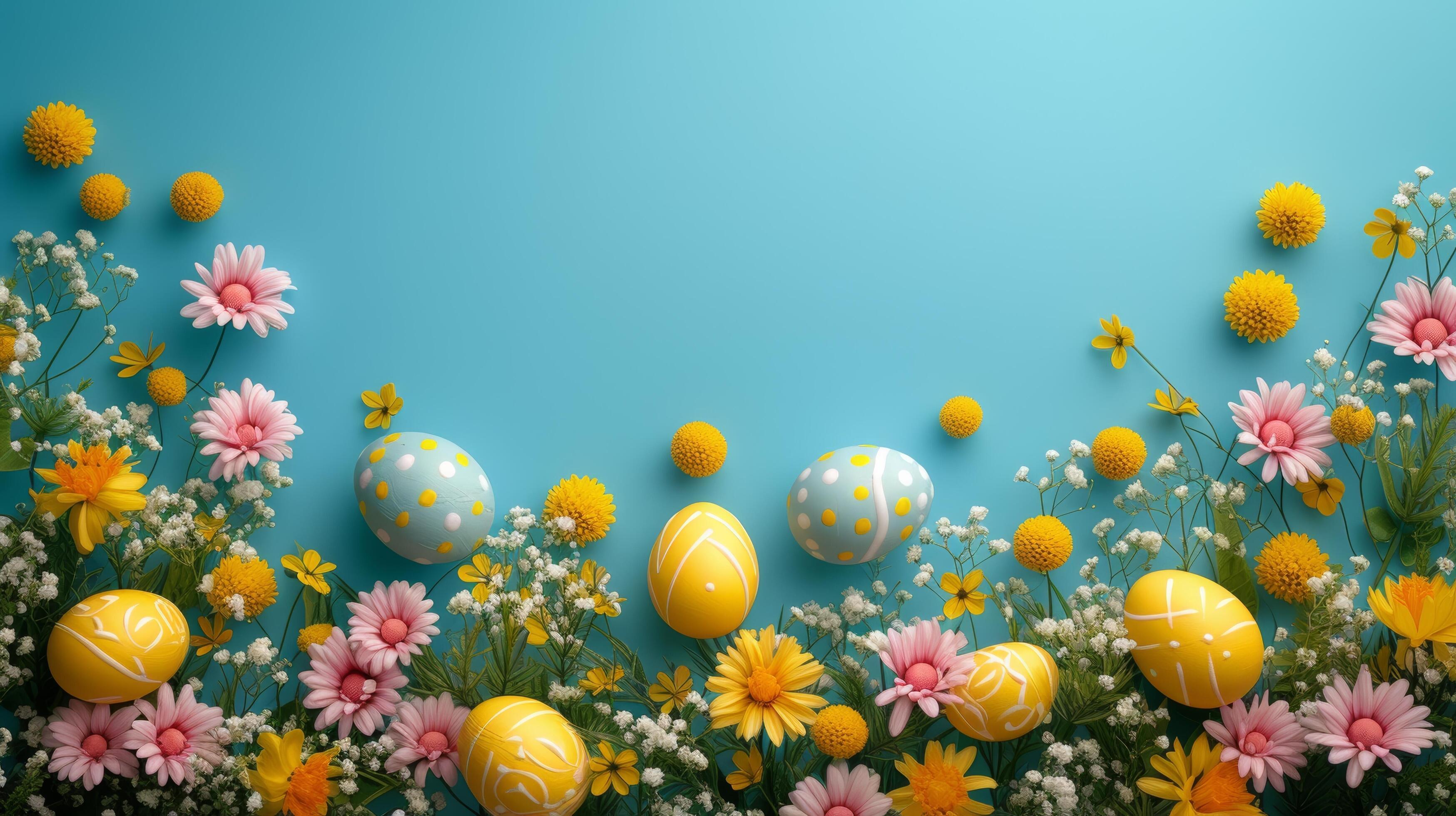 AI generated Easter Themed Frame with Eggs and Flowers on Pastel ...