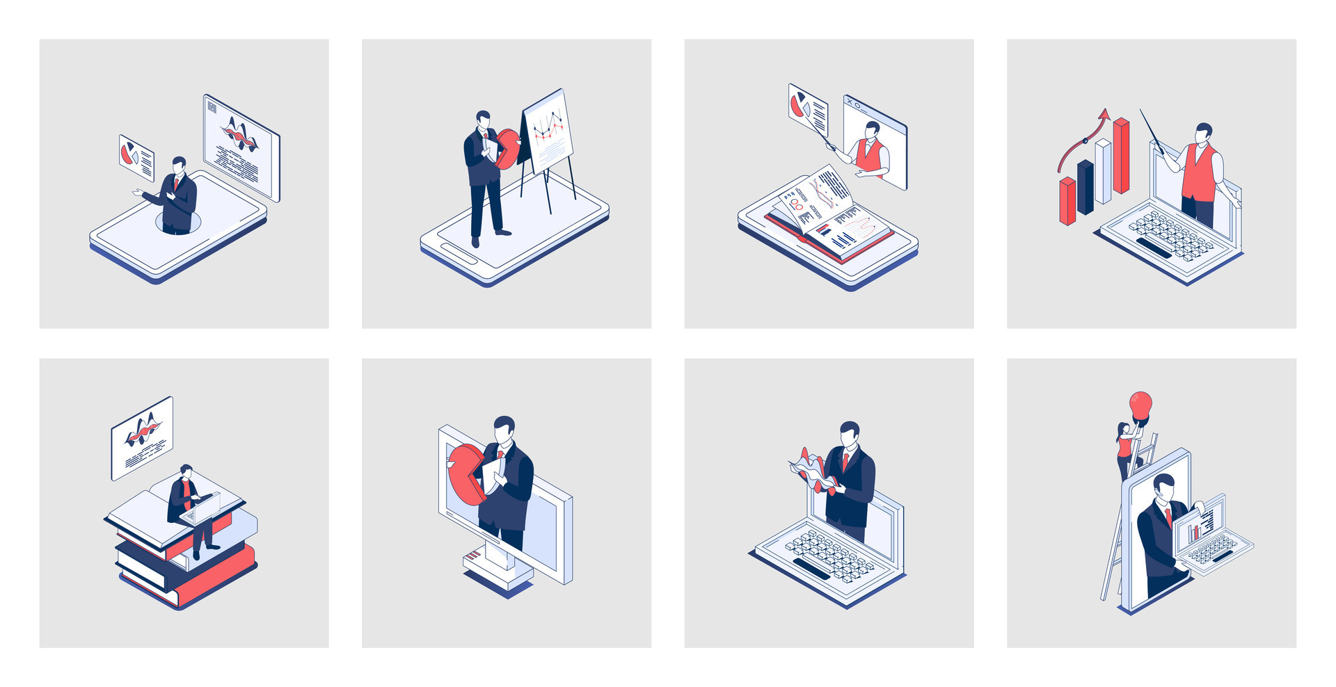 Business training concept of isometric icons in 3d isometry design for ...