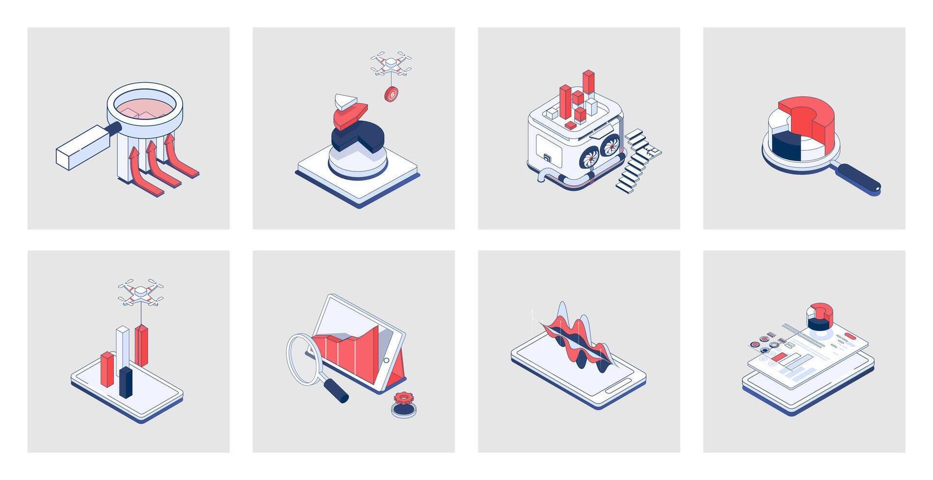Data analysis concept of isometric icons in 3d isometry design for web ...