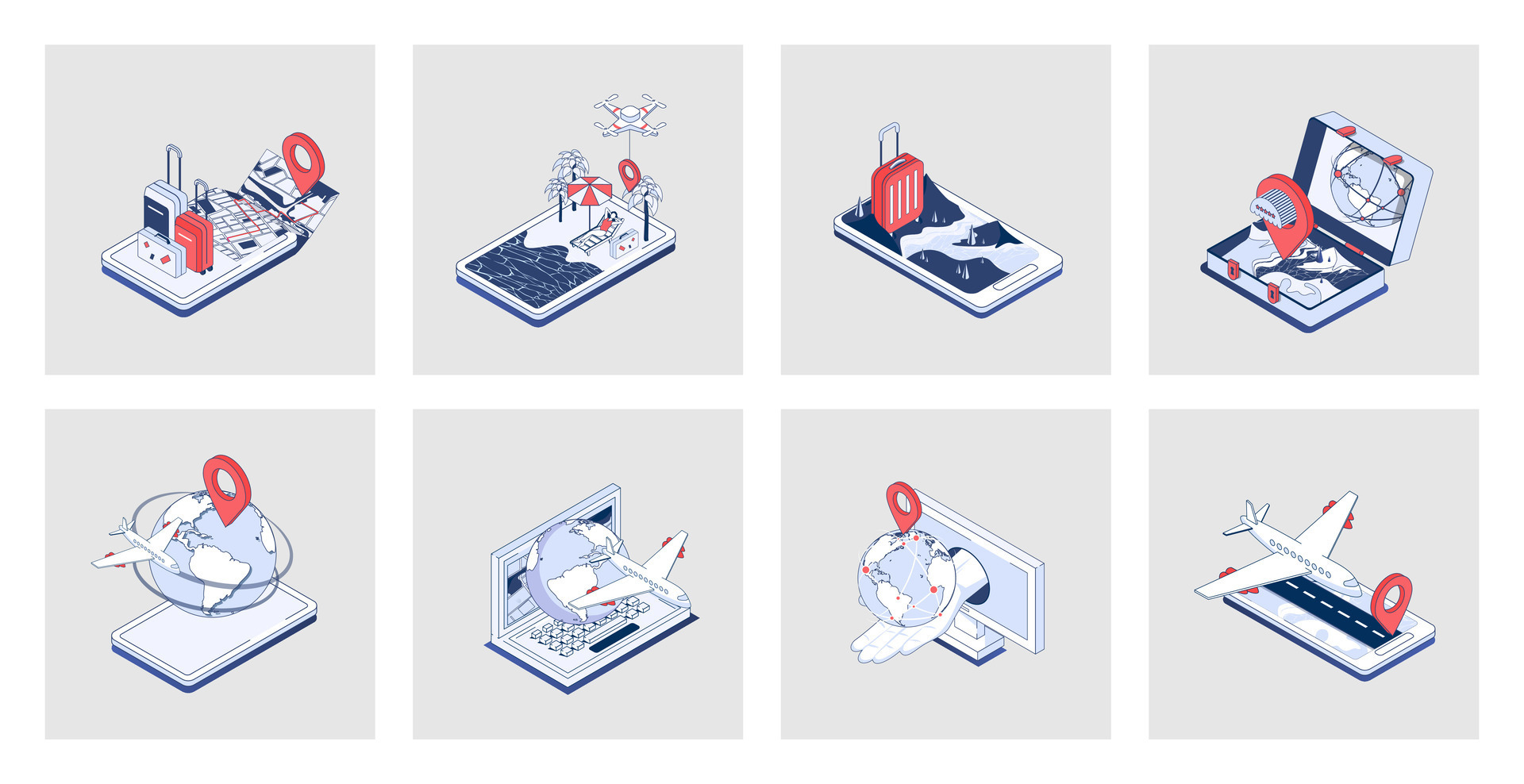 Travelling Concept Of Isometric Icons In 3d Isometry Design For Web