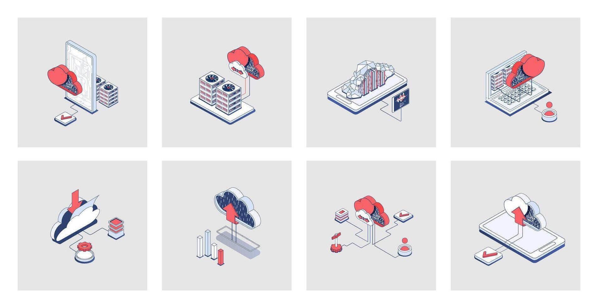 Cloud storage concept of isometric icons in 3d isometry design for web ...