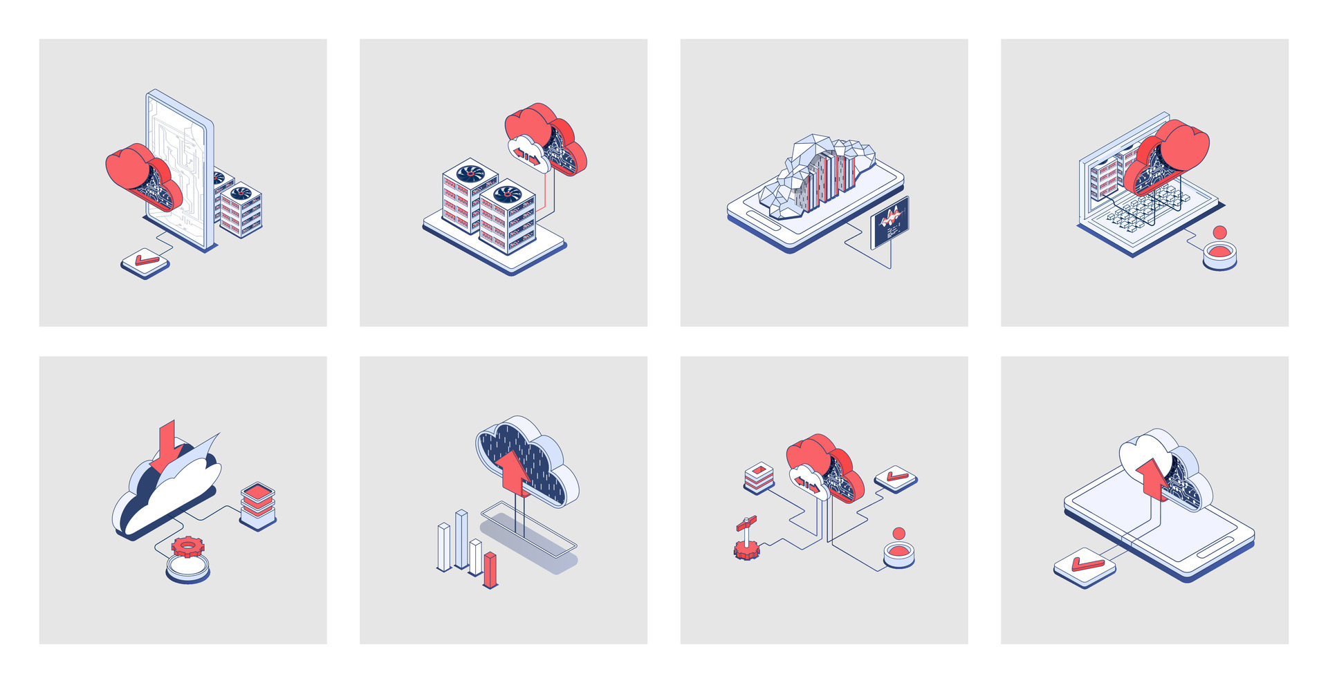 Cloud Storage Concept Of Isometric Icons In 3d Isometry Design For Web Uploading And