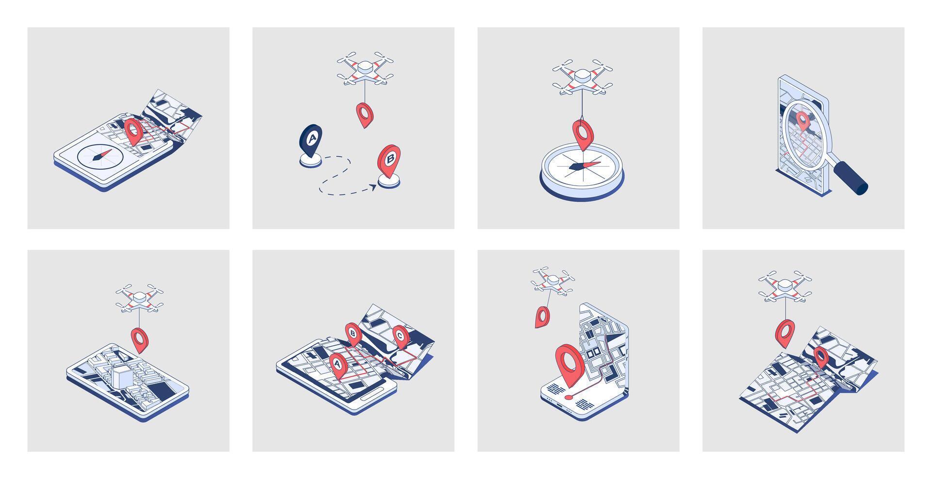 GPS navigation concept of isometric icons in 3d isometry design for web. Global positioning ...