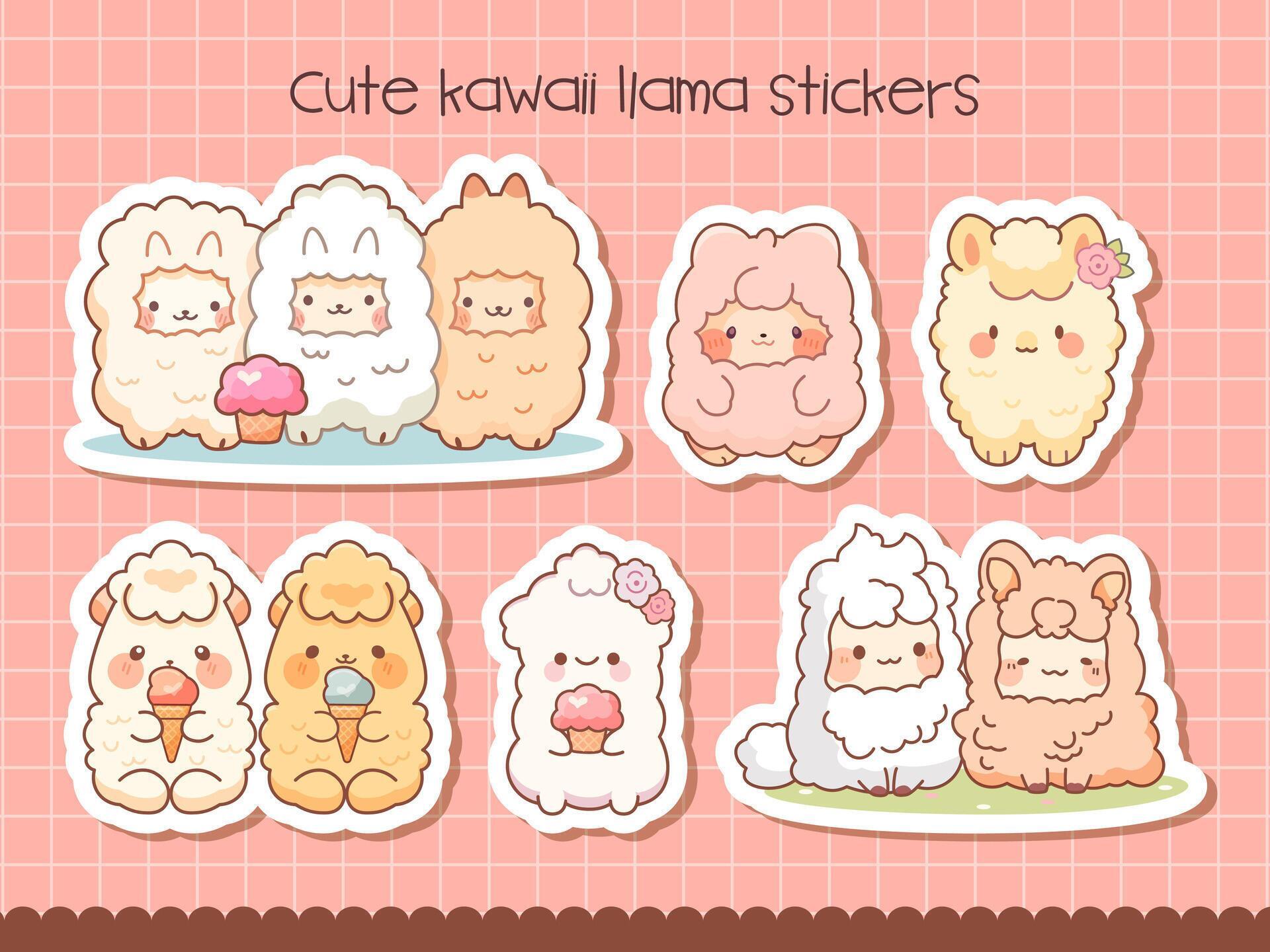 Cute kawaii llamas with ice cream sticker sheet. 38465360 Vector Art at ...