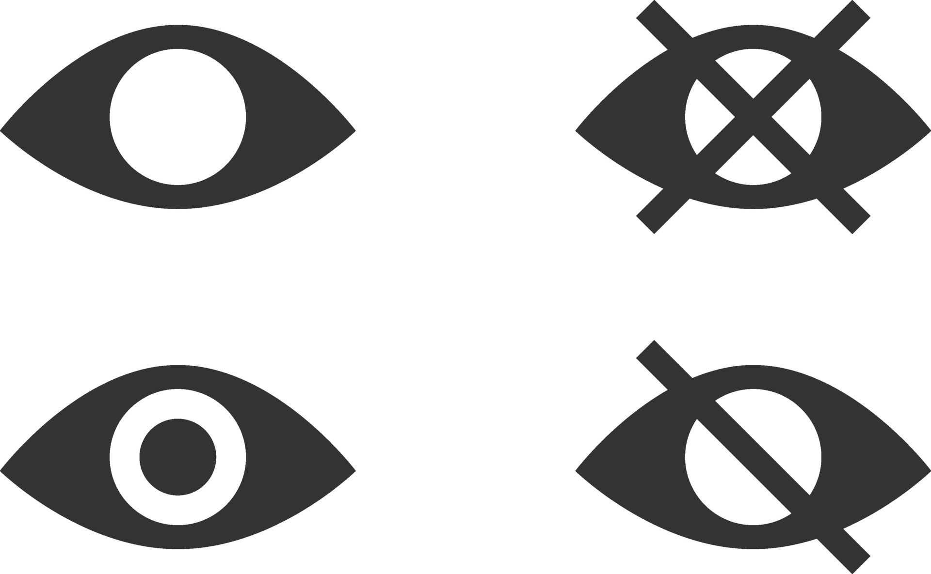 Set show password icon, eye symbol. Vector vision hide from watch icon ...