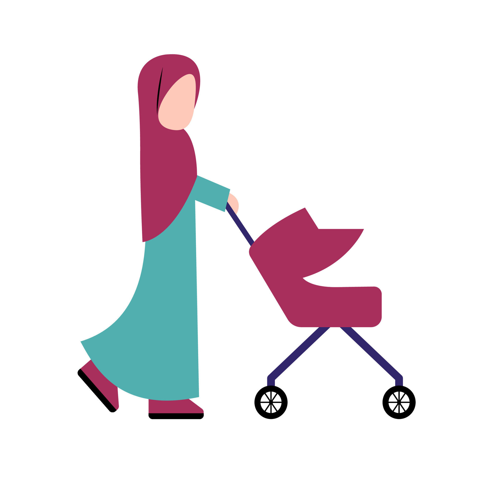 Hijab Mother With Baby Stroller 38481684 Vector Art at Vecteezy