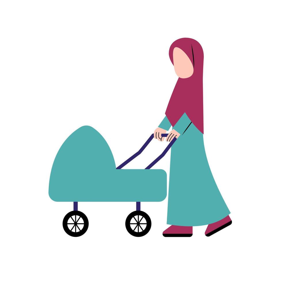 Hijab Mother With Baby Stroller 38481704 Vector Art at Vecteezy