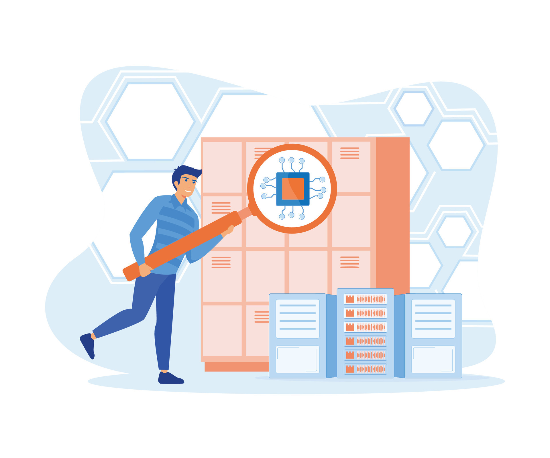 Man Analyzing Big Data Platform Flat Vector Modern Illustration