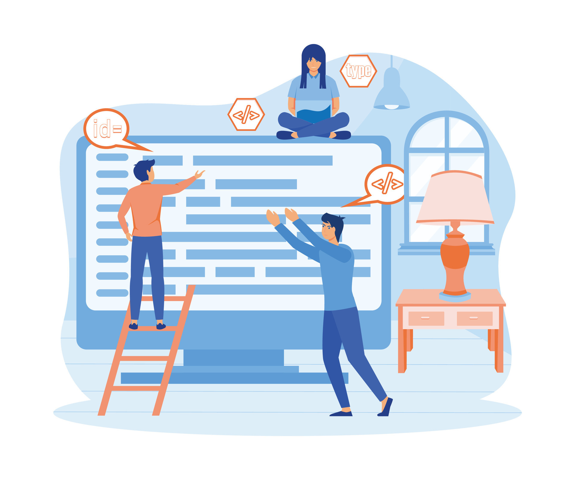 Small People Programmers Coding And Correct Errors In Project Laptop