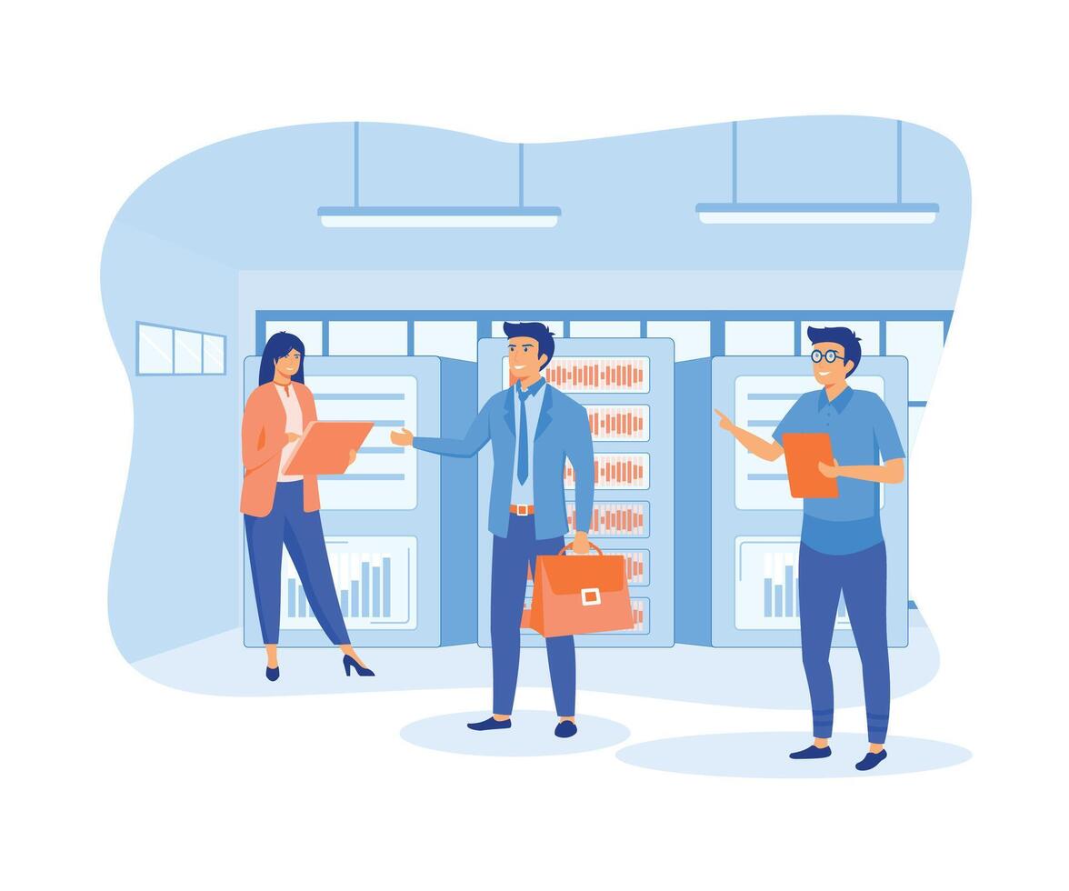 Empresario En Datos Centrar Habitación Datos Red Gestión Hospedaje Servidor Y Computadora Base