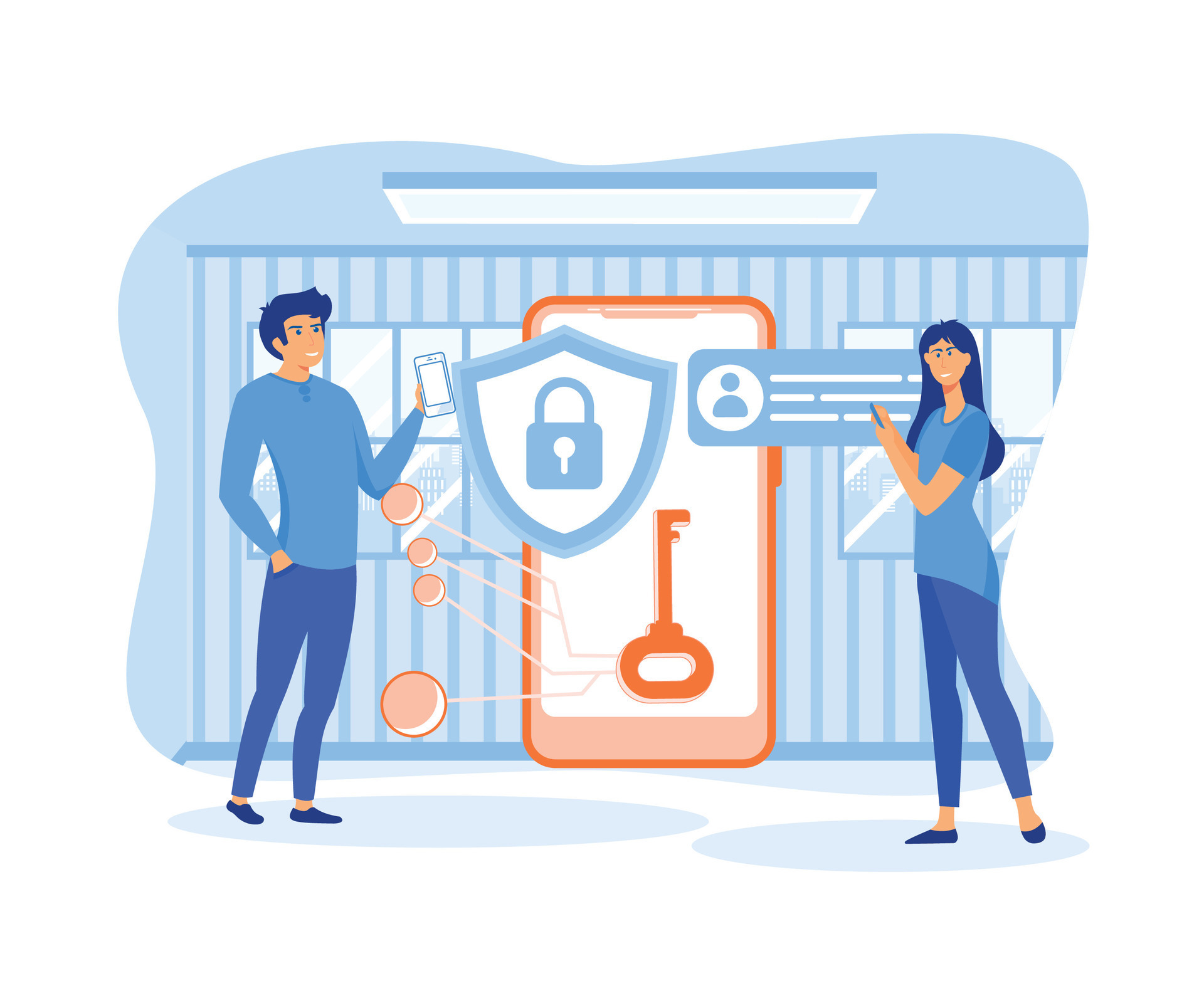 Data protection Concept. people protect data Security and privacy and internet security. flat ...