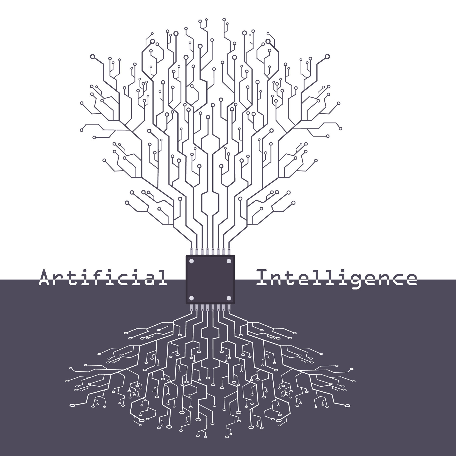 Artificial Intelligence AI tree branches growing from microchip CPU ...