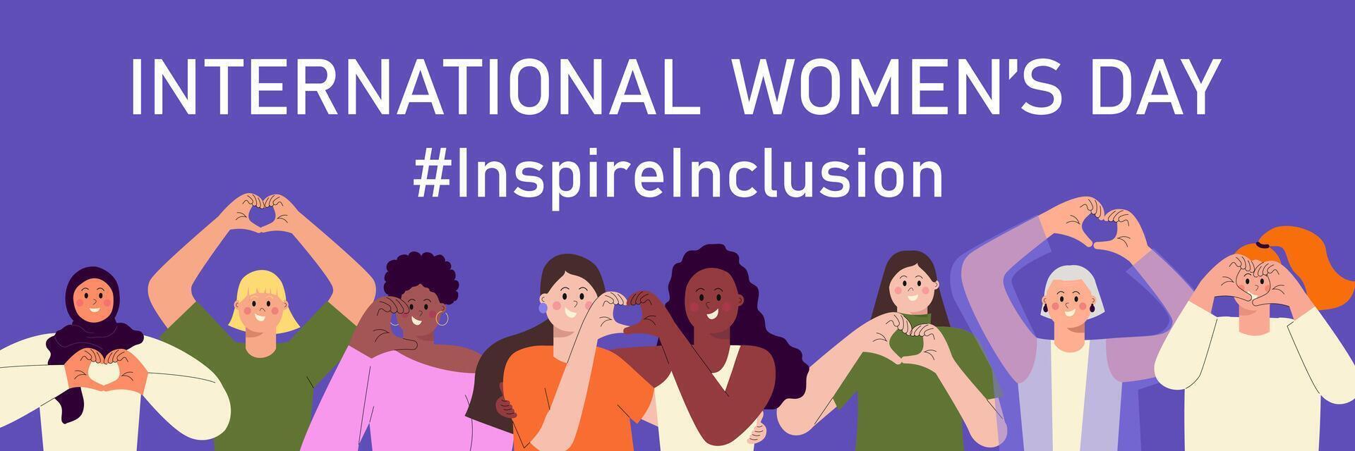 Inspire inclusion banner International Women's day vector illustration ...