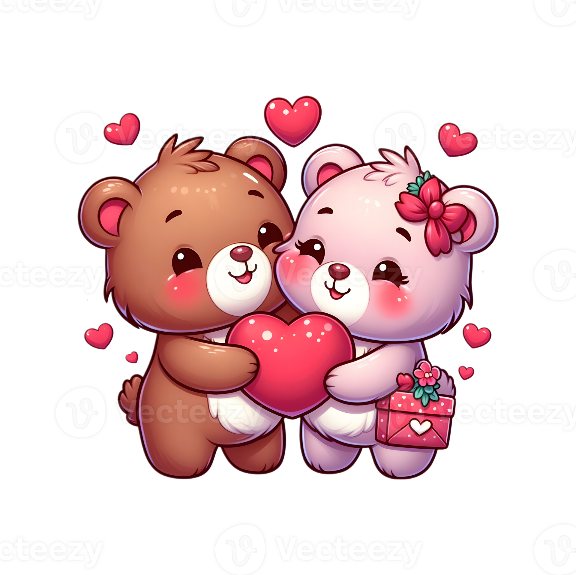 AI generated A cute cartoon couple of bears in love with heart for ...
