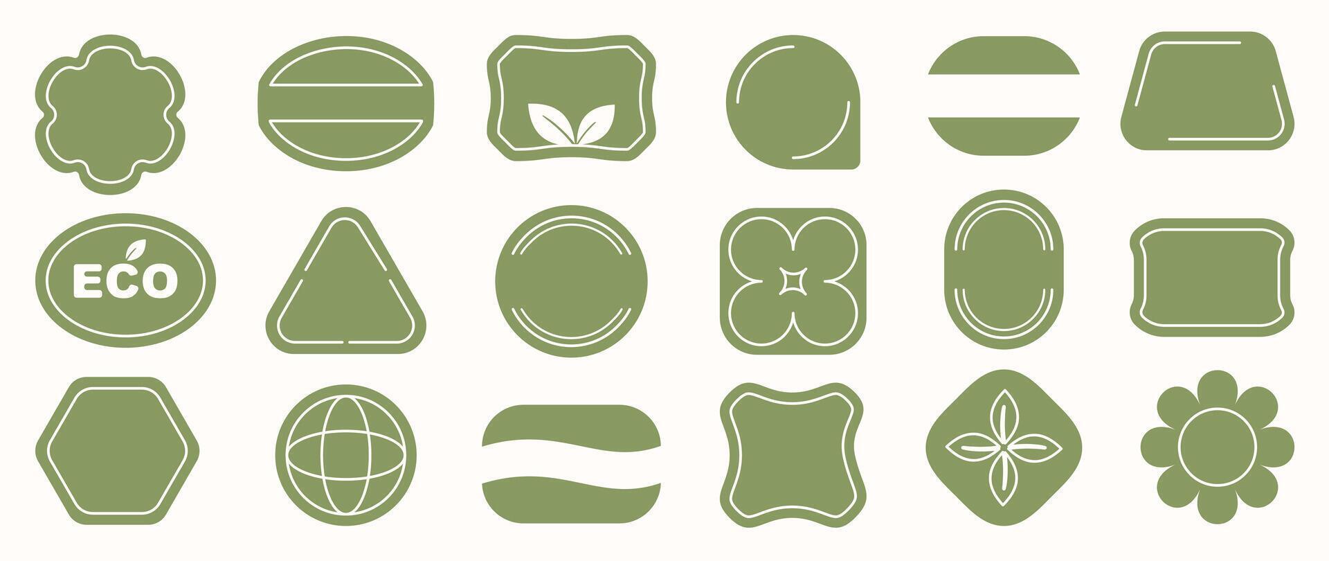 Set of geometric sticker badges vector. Organic banner collection of contemporary figure, leaf ...