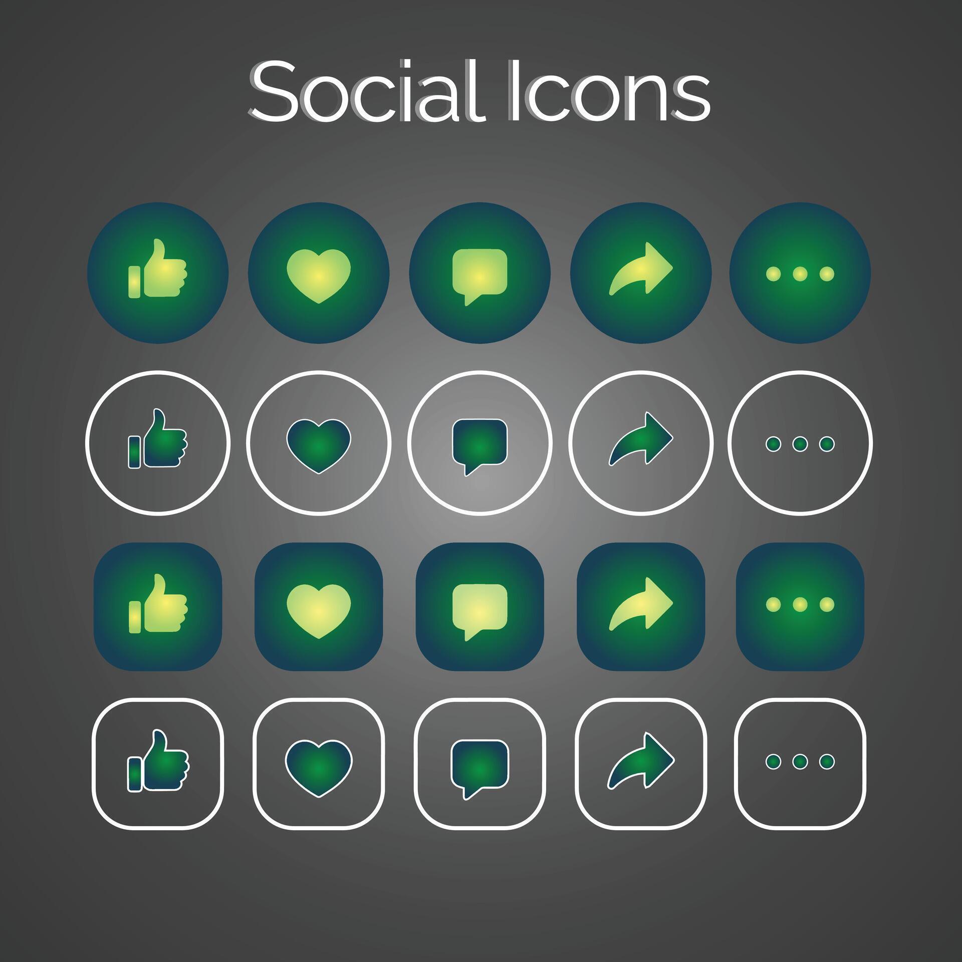 Green Theme Set of generic social media user interface icons. Like ...