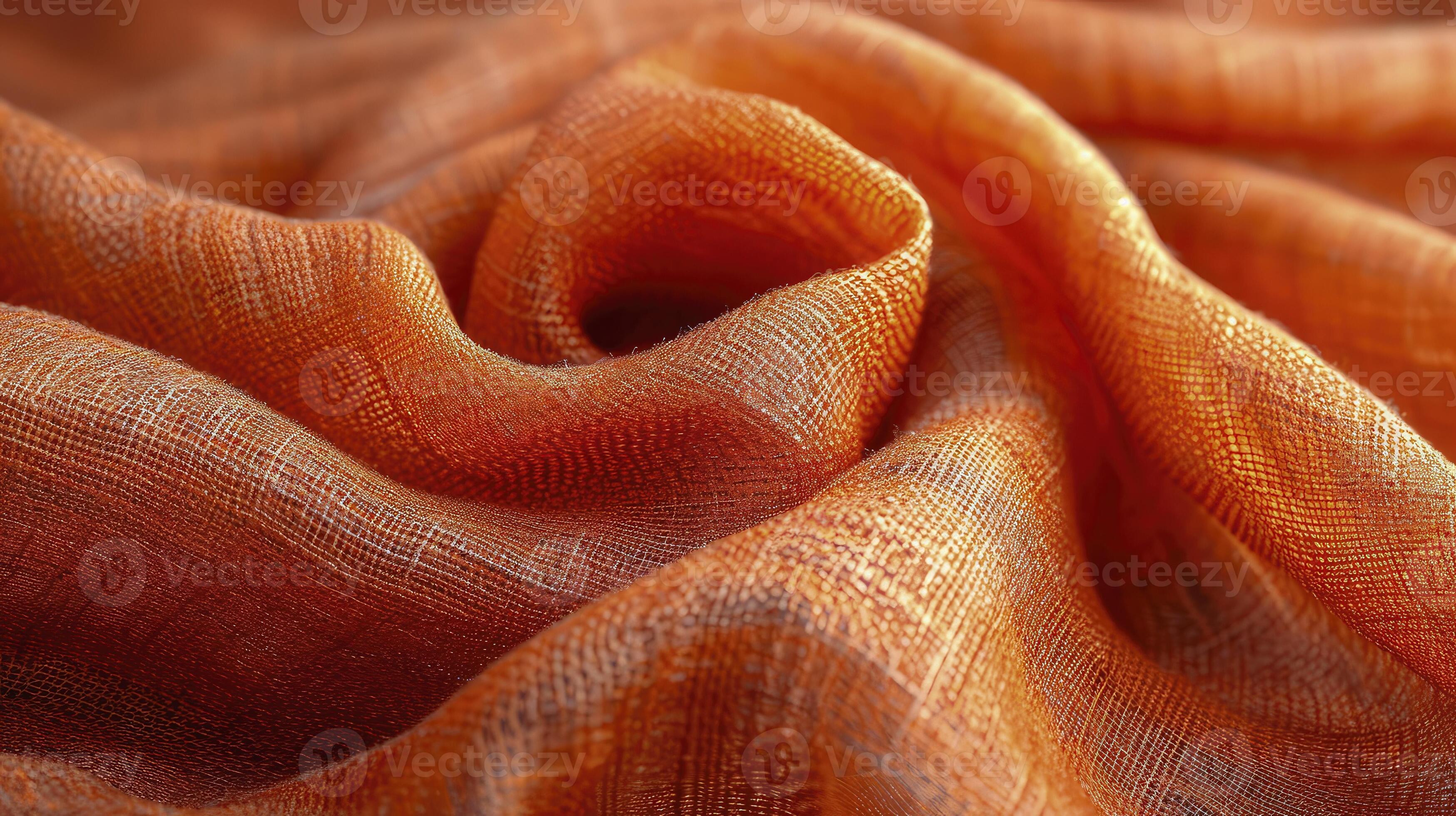 AI generated Spiral orange silk fabric background. The red cloth texture is very realistic and ...